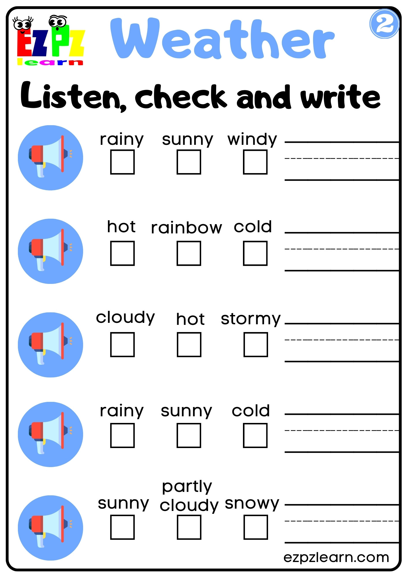 Weather Vocabulary Interactive Worksheet Listen, Check and Write the ...