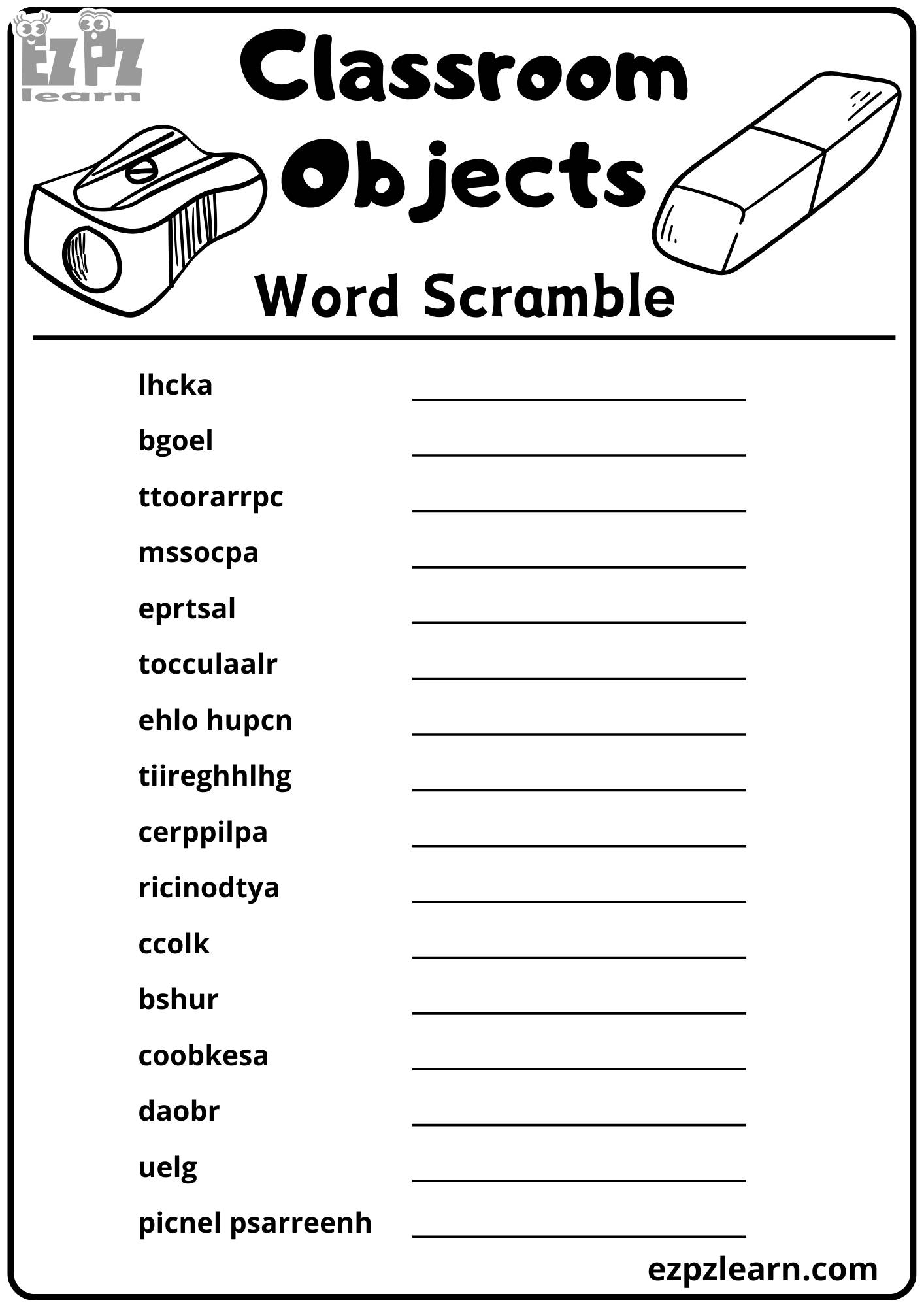 Classroom Objects 16 Vocabulary Words Free Printable PDF File ...