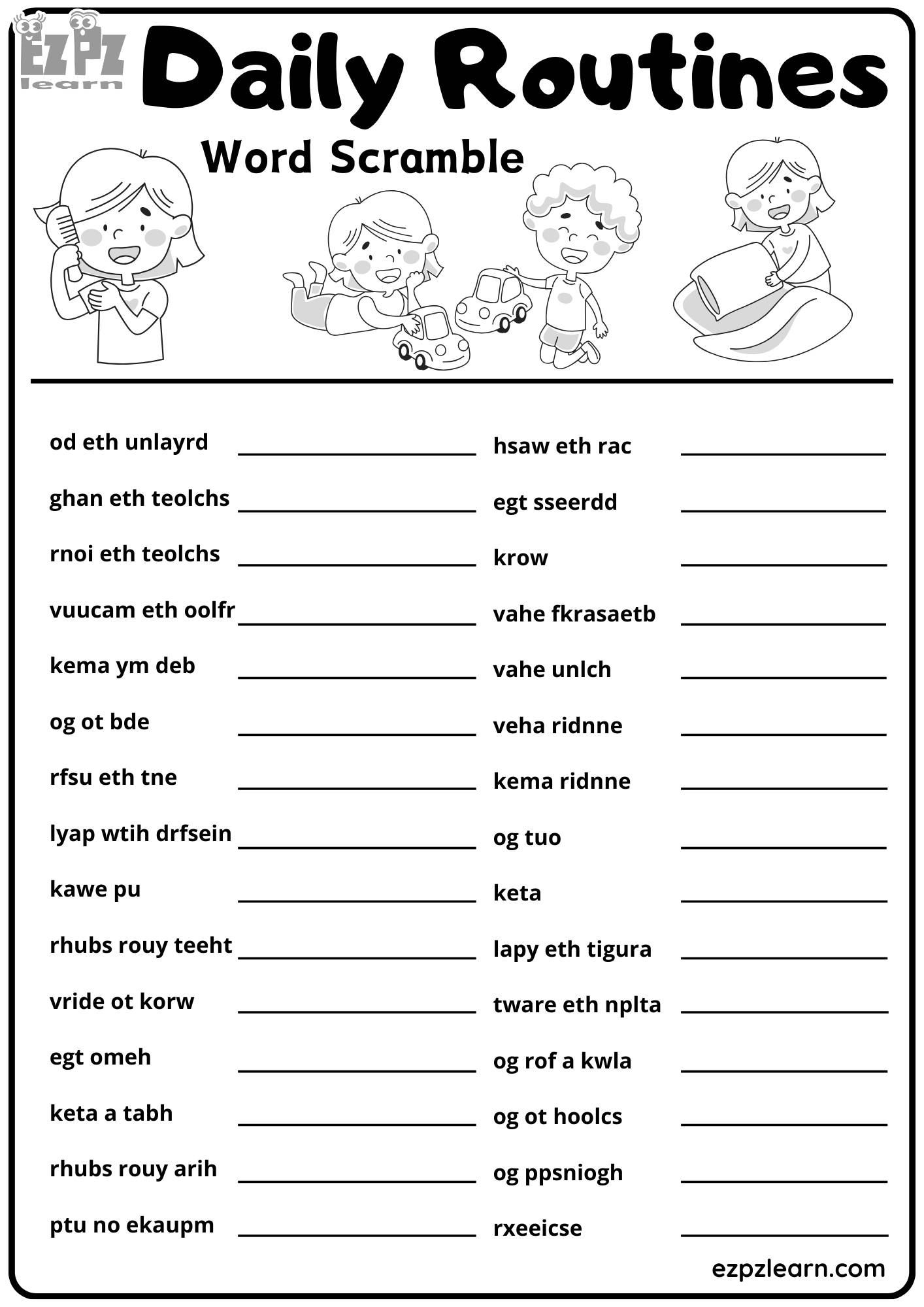 Daily Routines Word Scramble 30 Vocabulary Words Free Download PDF File ...