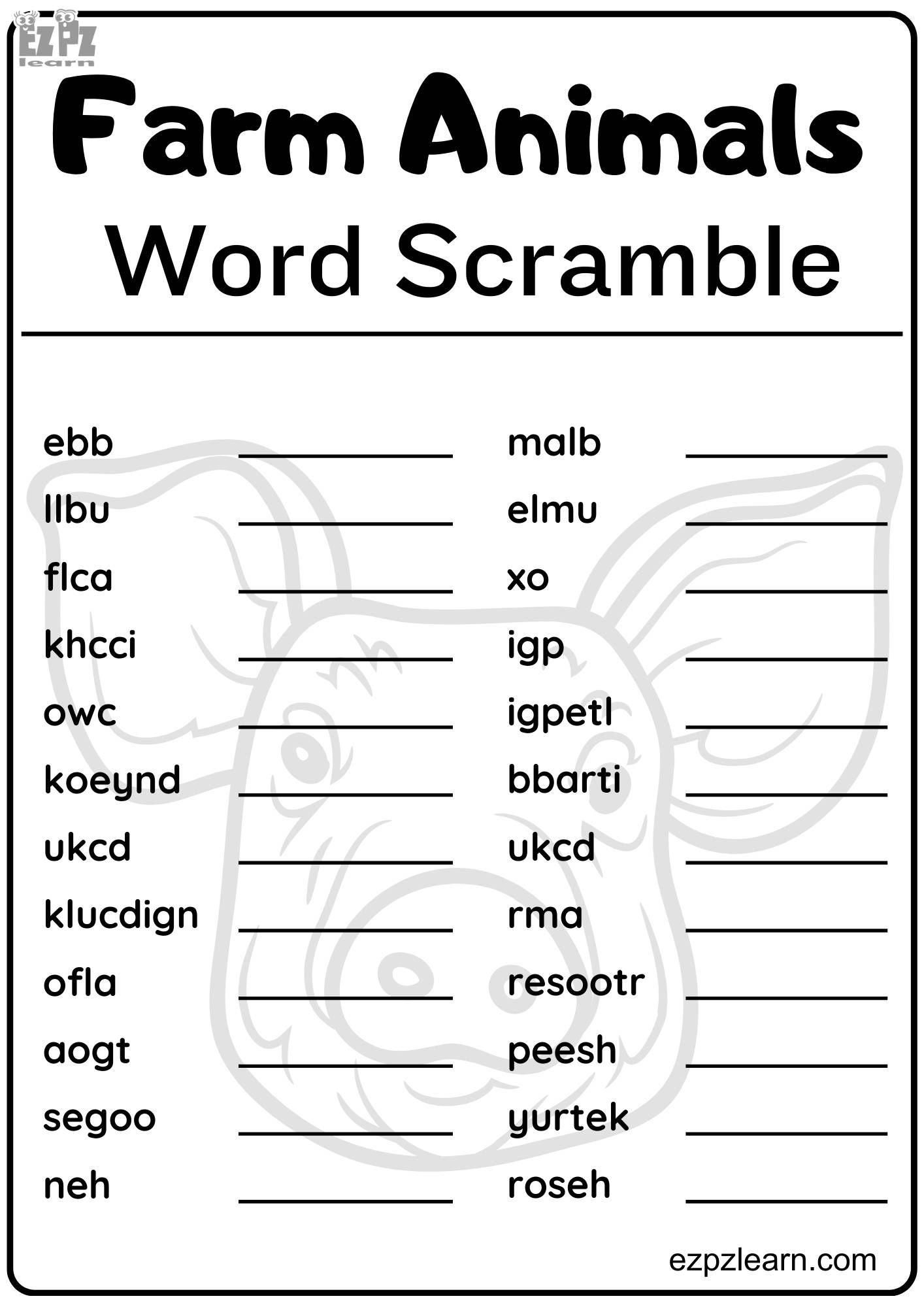 Farm Animals Word Scramble 24 Words Free Downloadable PDF Activity ...