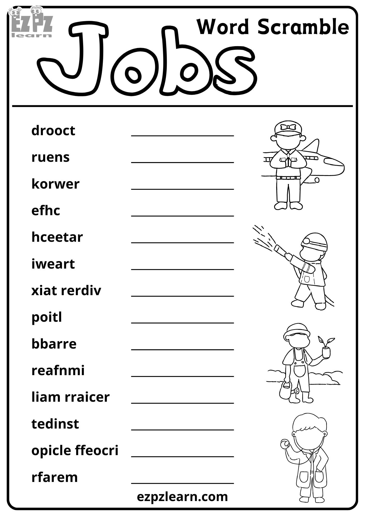 Jobs and Professions Word Scramble 14 Words Activity for Kids Free ...