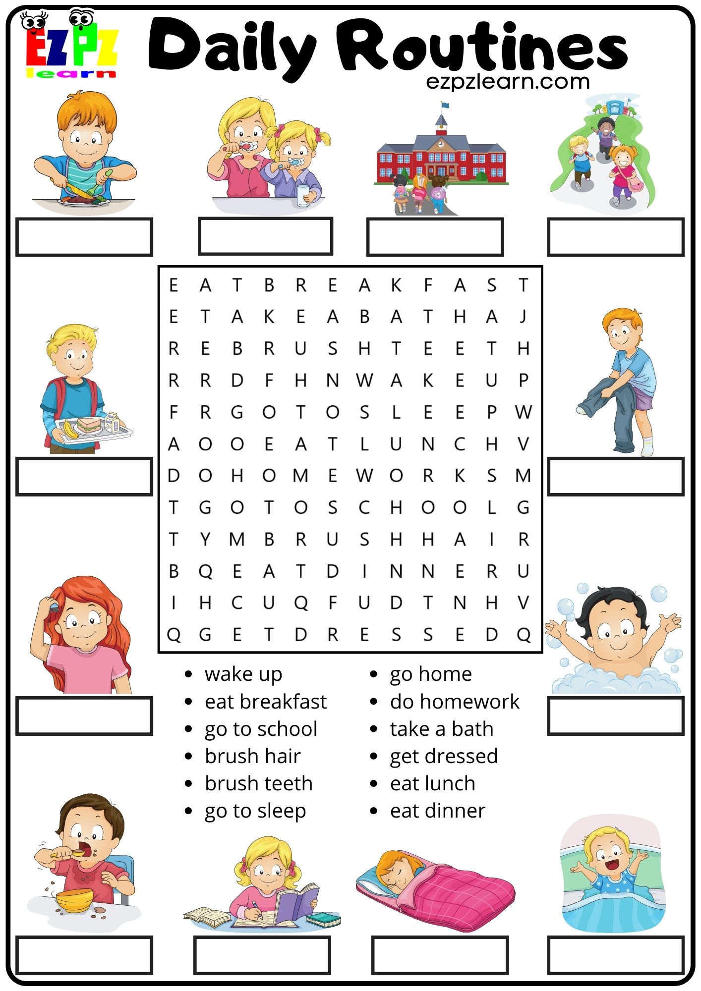 Daily Vocabulary Word Search and Match the Words Activity for Kids PDF ...