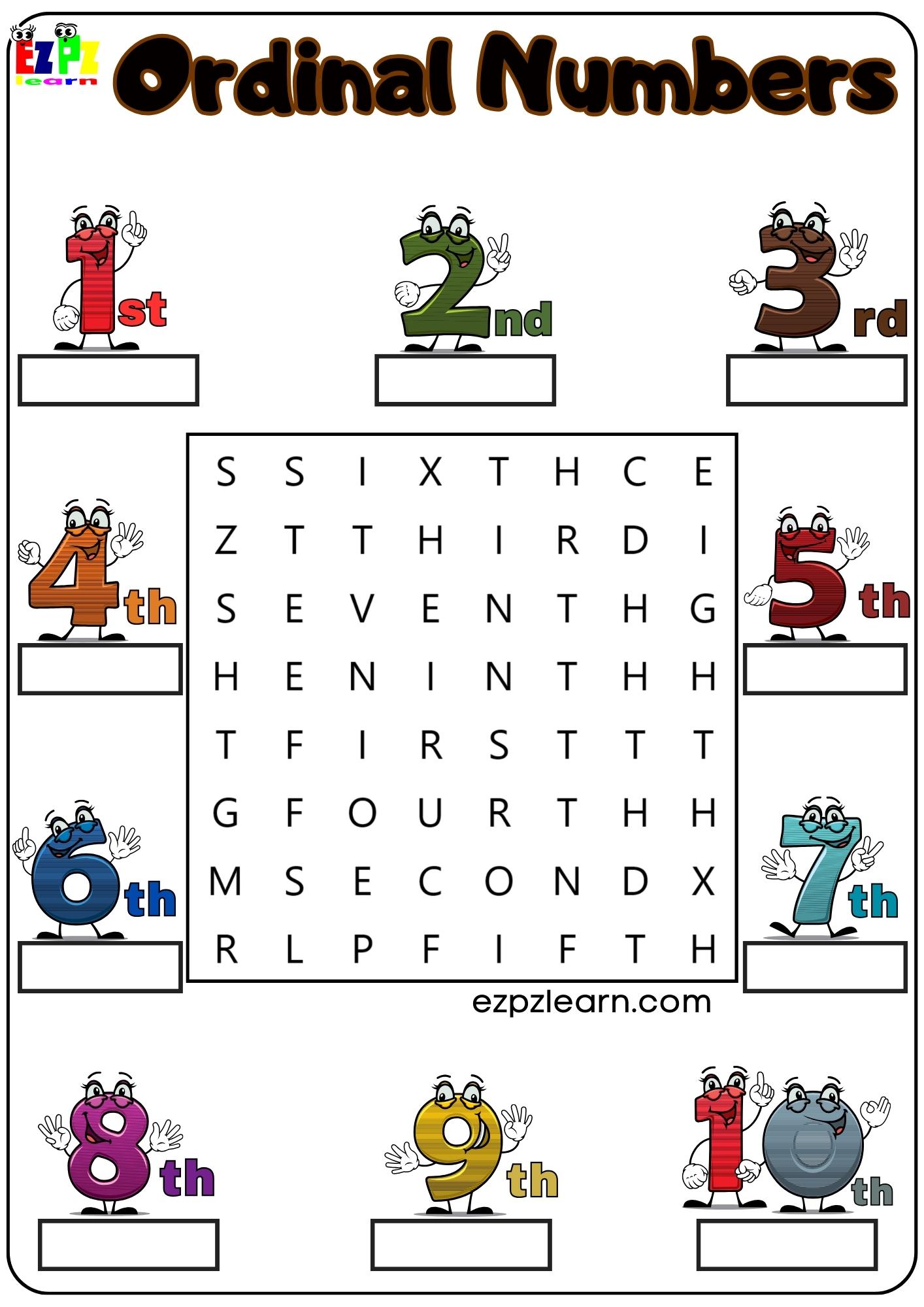 Ordinal Numbers Word Search Printable - Word Search Maker