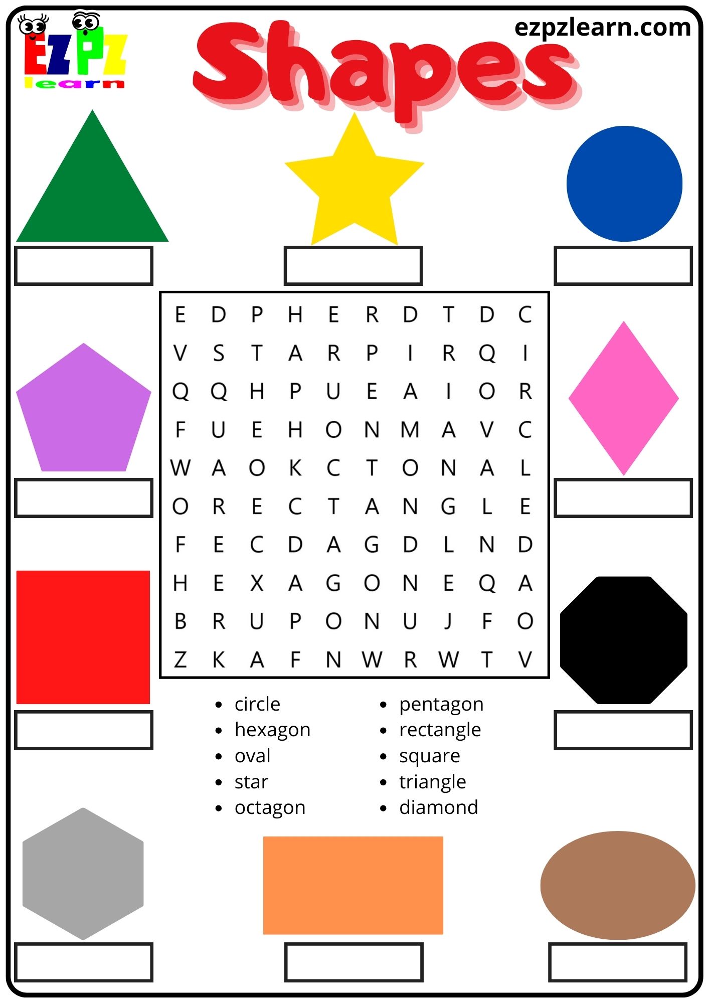 Shapes Vocabulary Word Search and Match the Words Activity for Children ...
