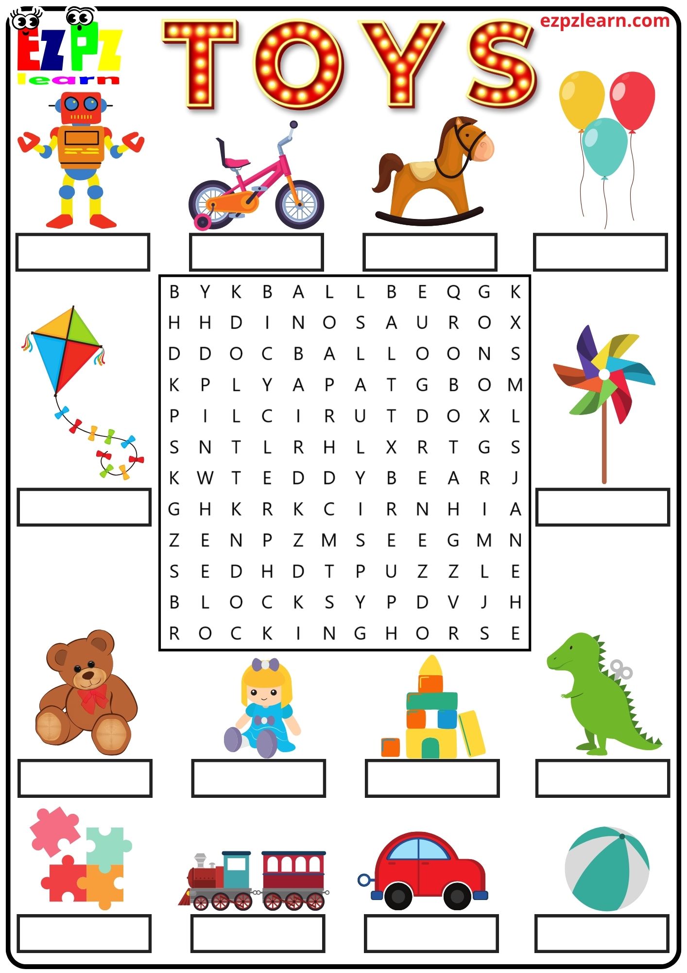 Toys Vocabulary Word Search and Write the Words Activity for Parents ...