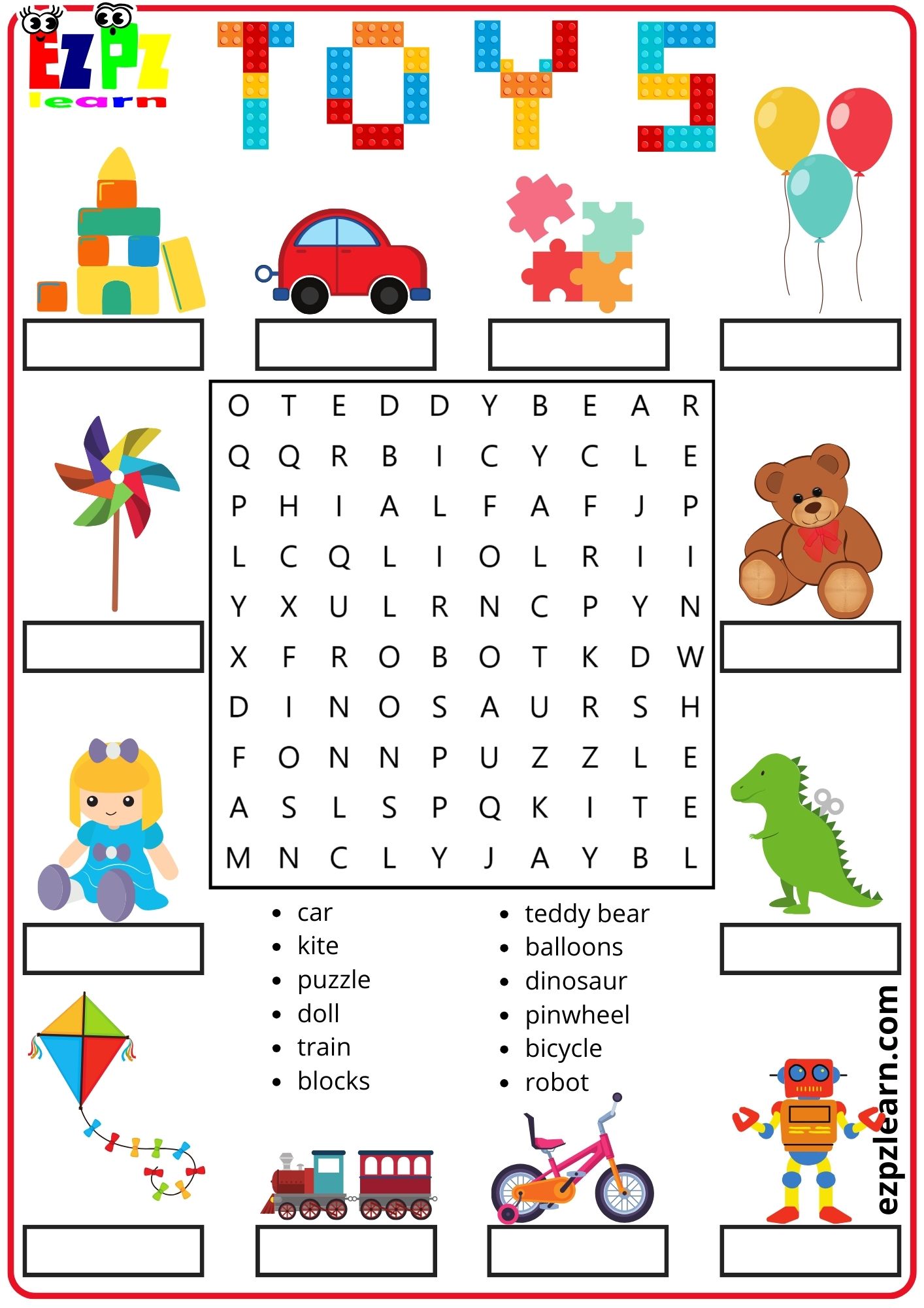 Toys Vocabulary Word Search and Match the Words Activity for Parents ...