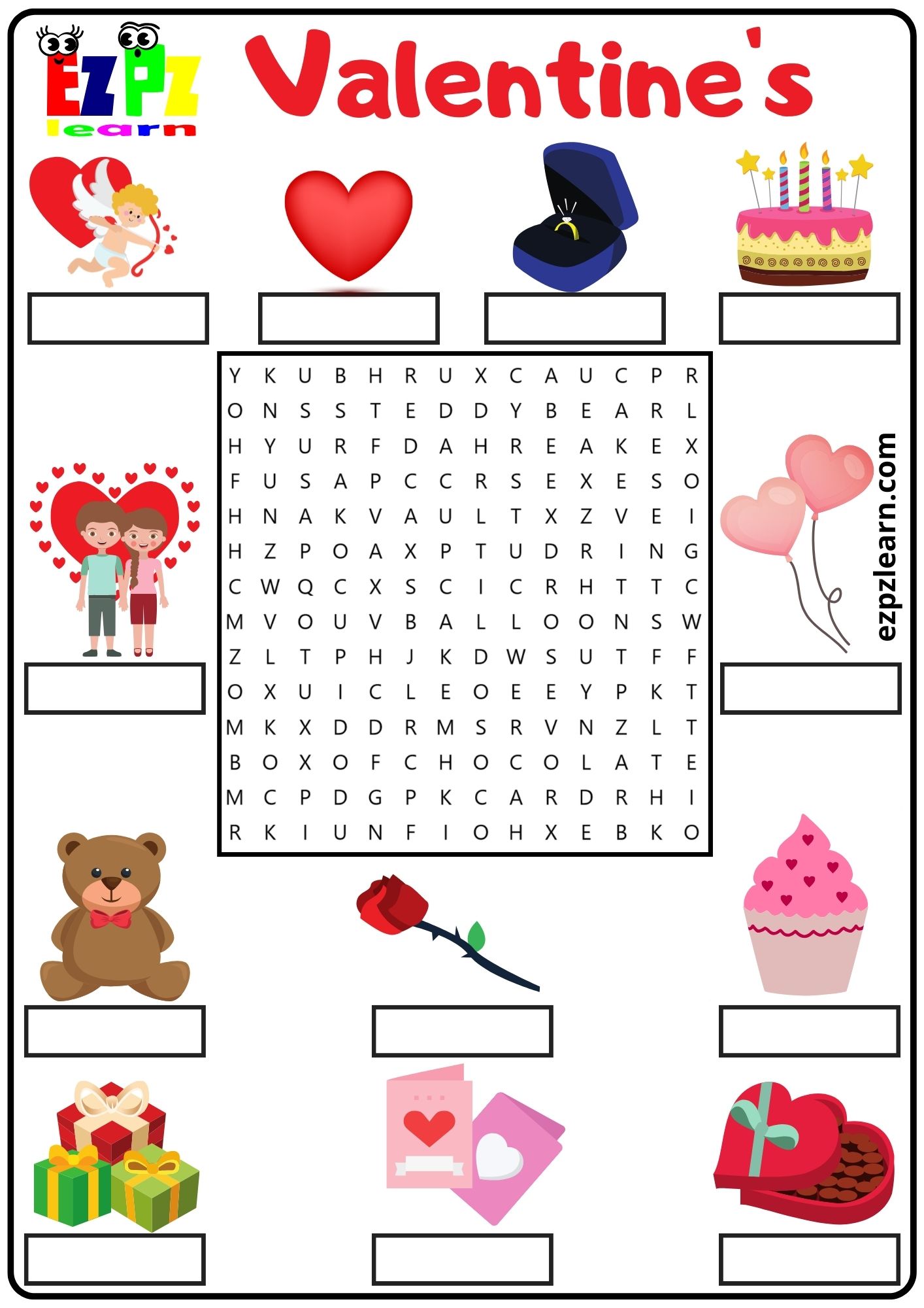Valentine's Holiday Vocabulary Word Search and Write the Words Activity ...