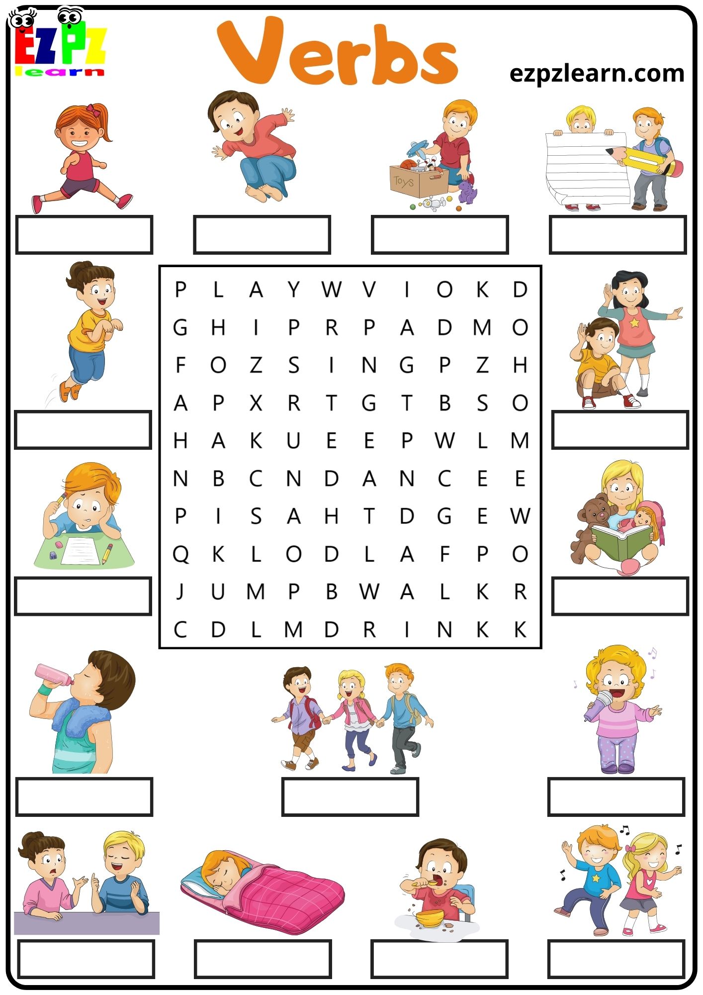 Verbs Vocabulary Word Search and Write the Words Activity for Parents ...