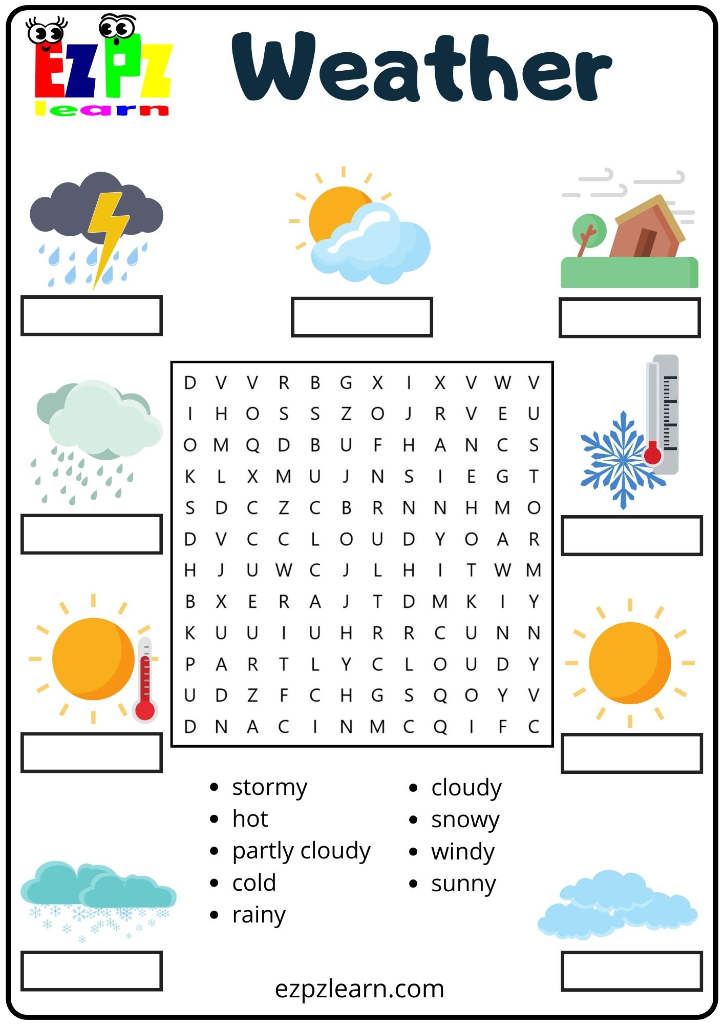 Weather Vocabulary Word Search and Match the Words Activity for Parents ...