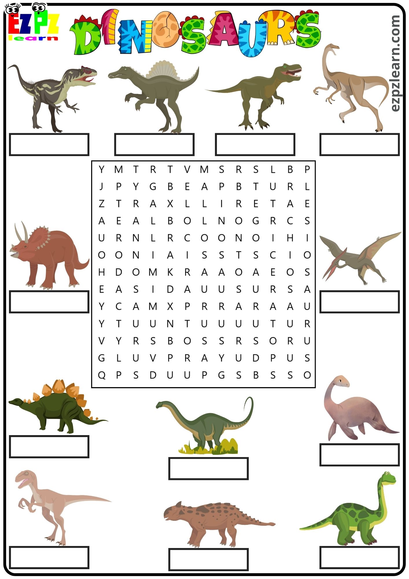 Dinosaurs Vocabulary Word Search and Write the Words Activity for Kids ...