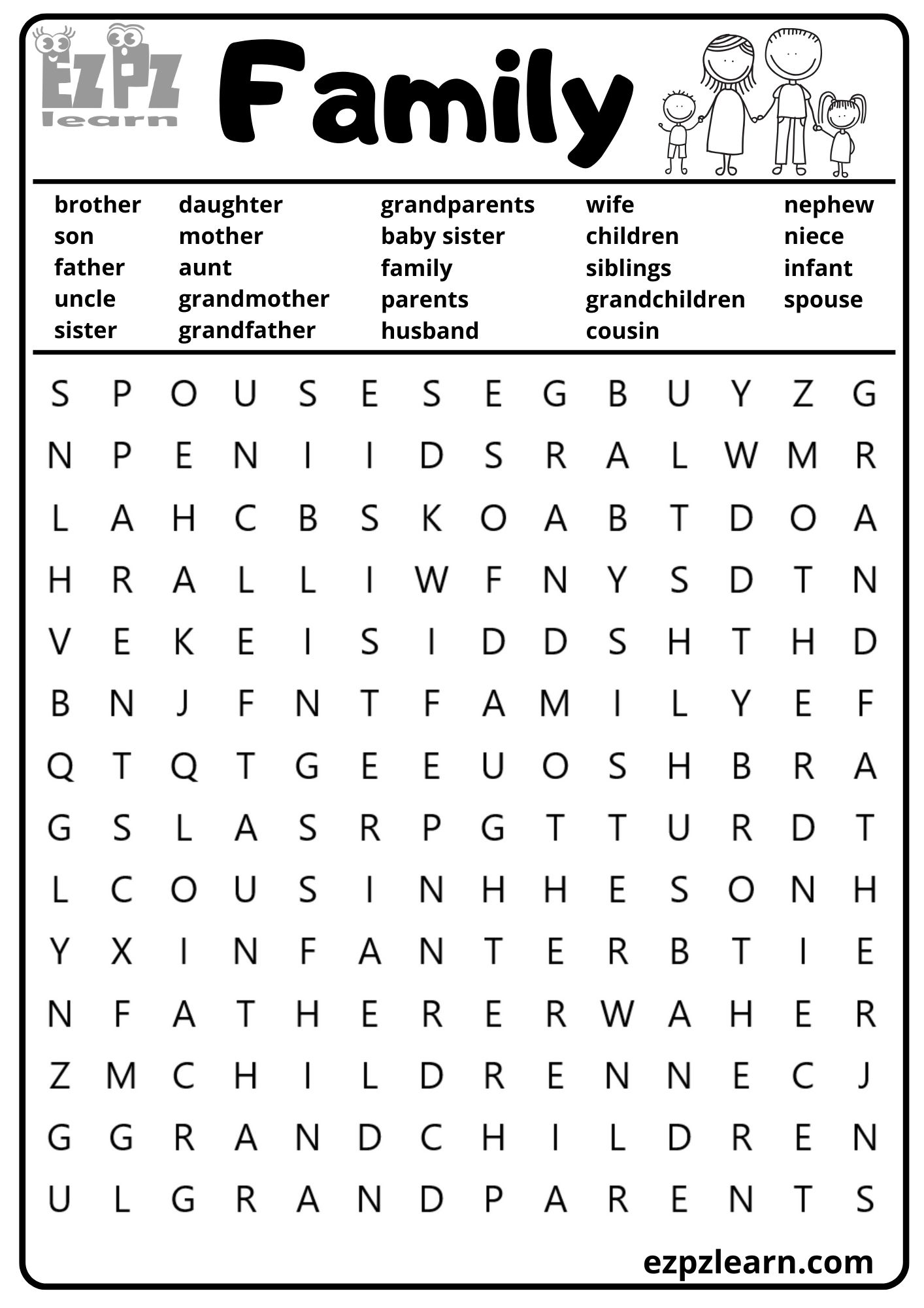 Family Vocabulary Word Search for Kids Free Printable PDF Download ...