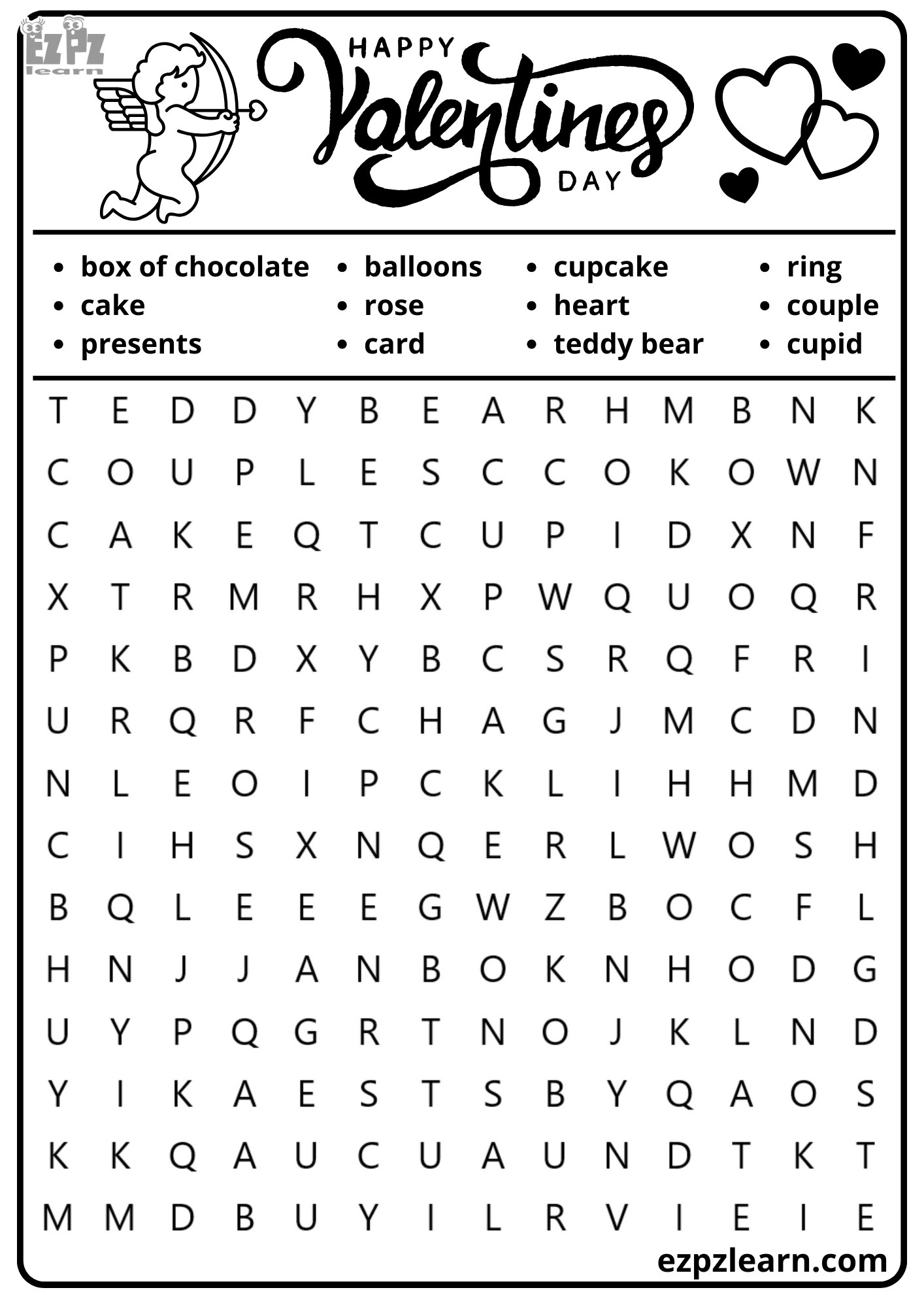 Valentine's Holiday Vocabulary Word Search for Kids and ESL Students ...