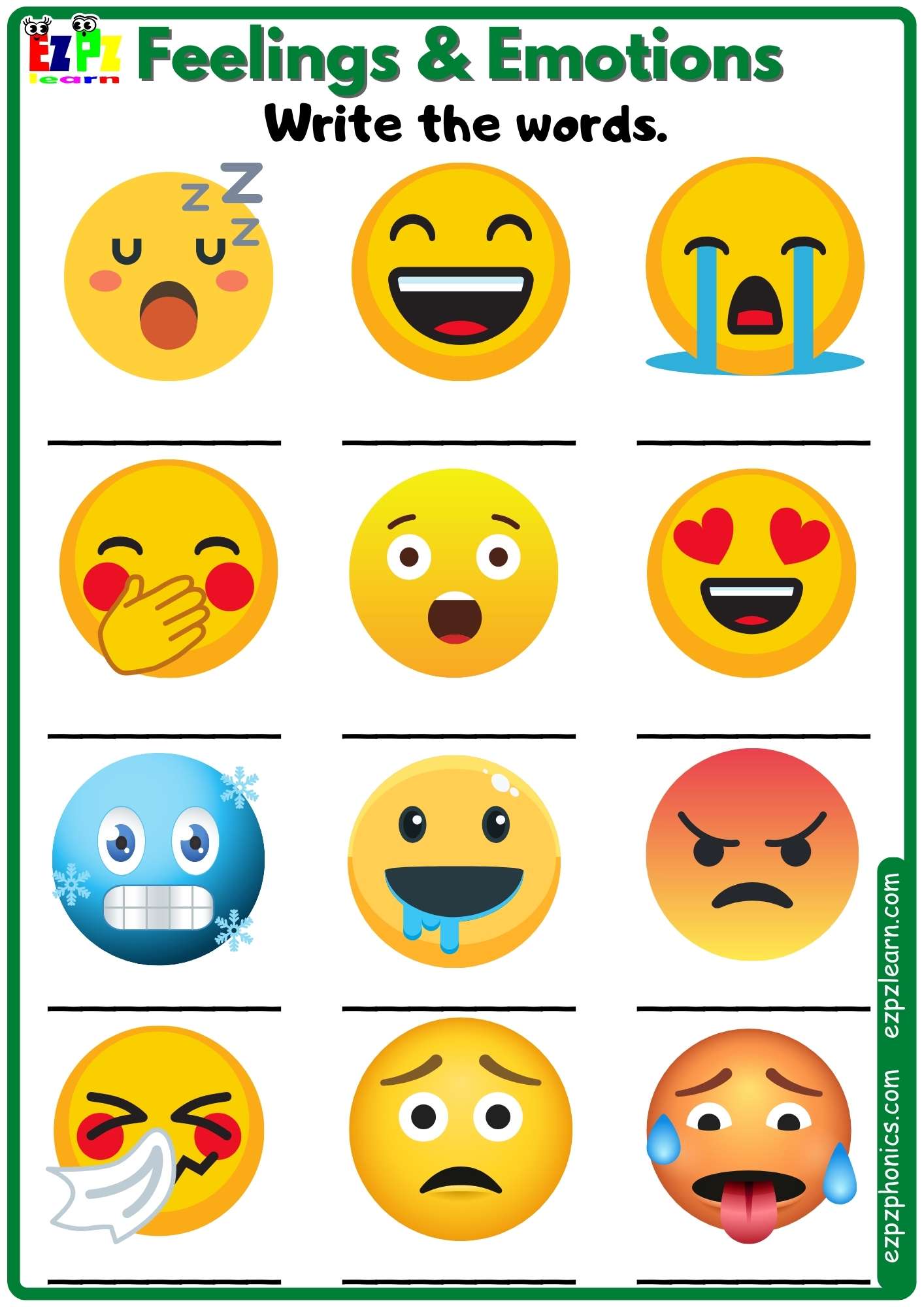 Feelings and Emotions Vocabulary Write the Words Free PDF Download ...