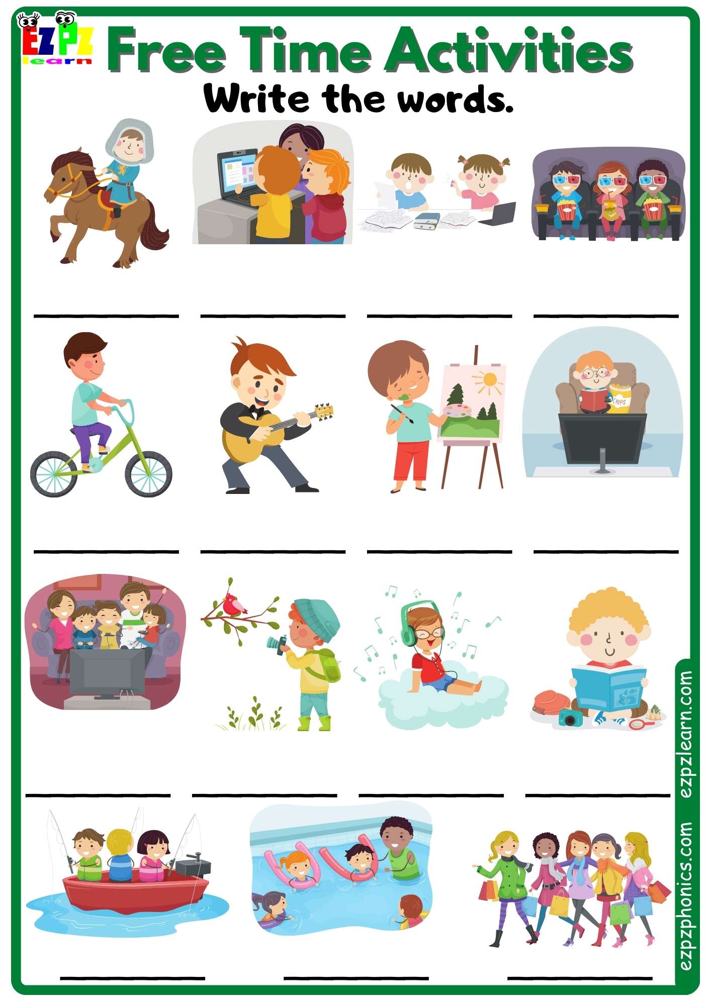 Free Time Activities Vocabulary Write the Words Free PDF Download ...