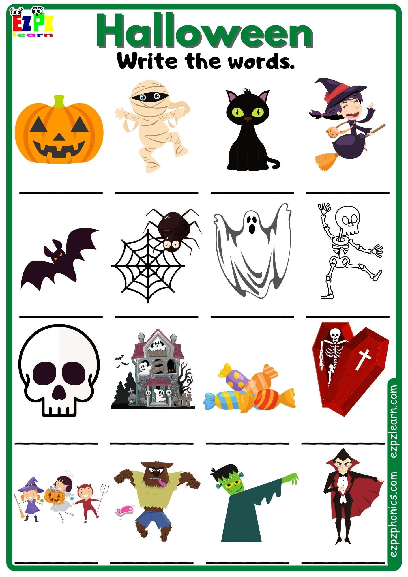 Halloween Holiday Vocabulary Write the Words Free PDF Download ...