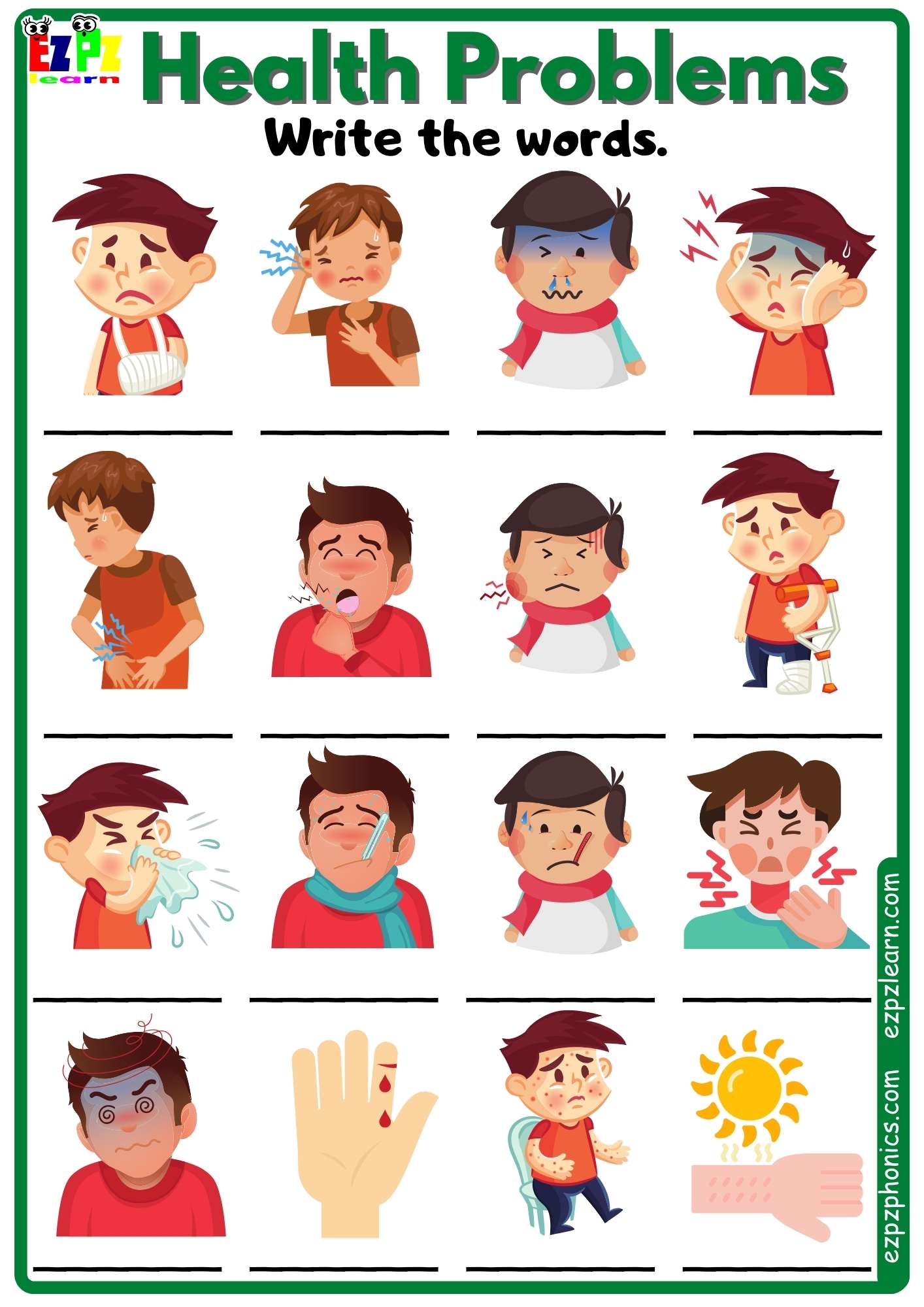 Health Problems Vocabulary Write the Words Free PDF Download ...