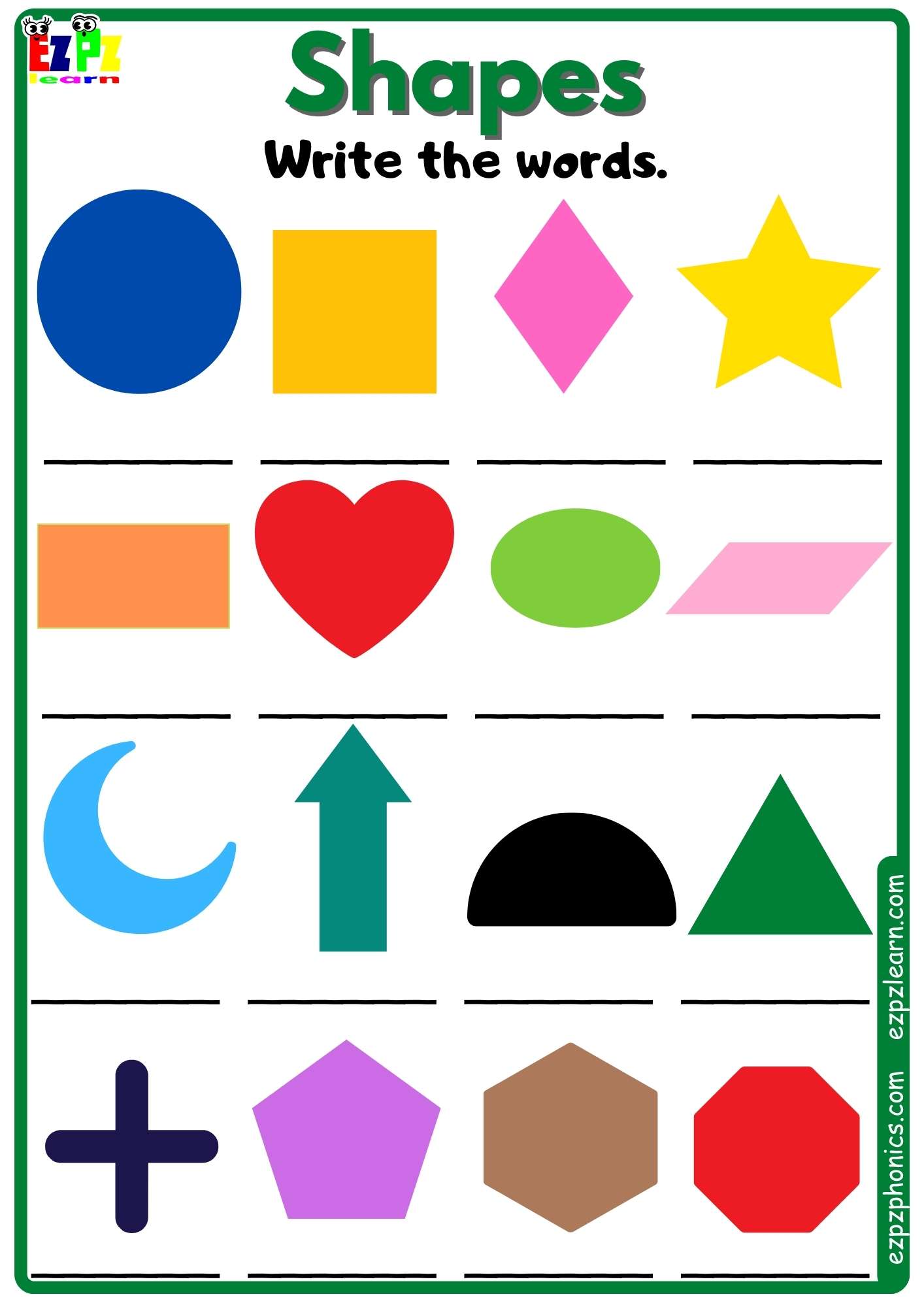 Shapes Vocabulary Write the Words Free PDF Download - Ezpzlearn.com