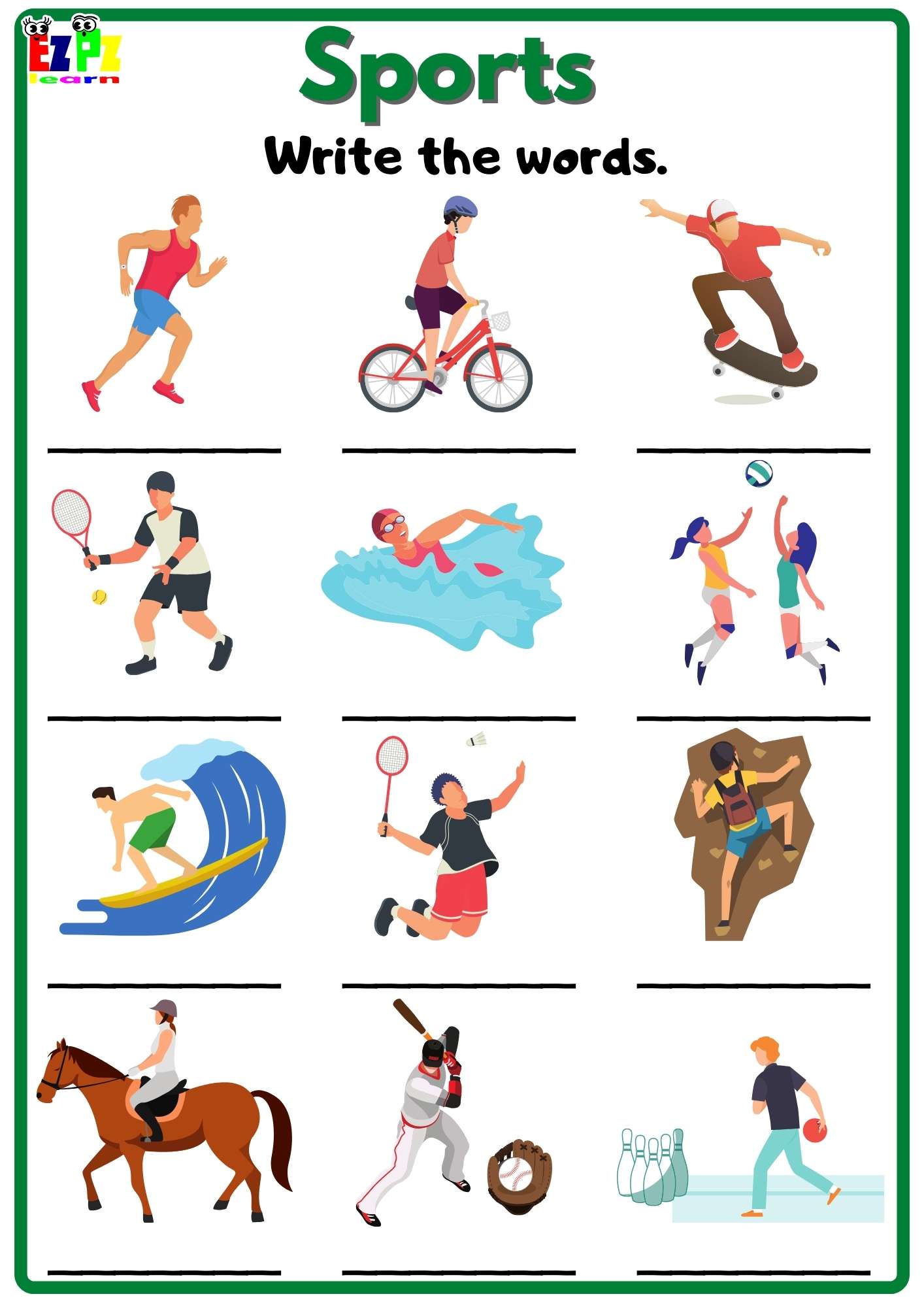 Sports Vocabulary Part 1 Write the Words Free PDF Download - Ezpzlearn.com