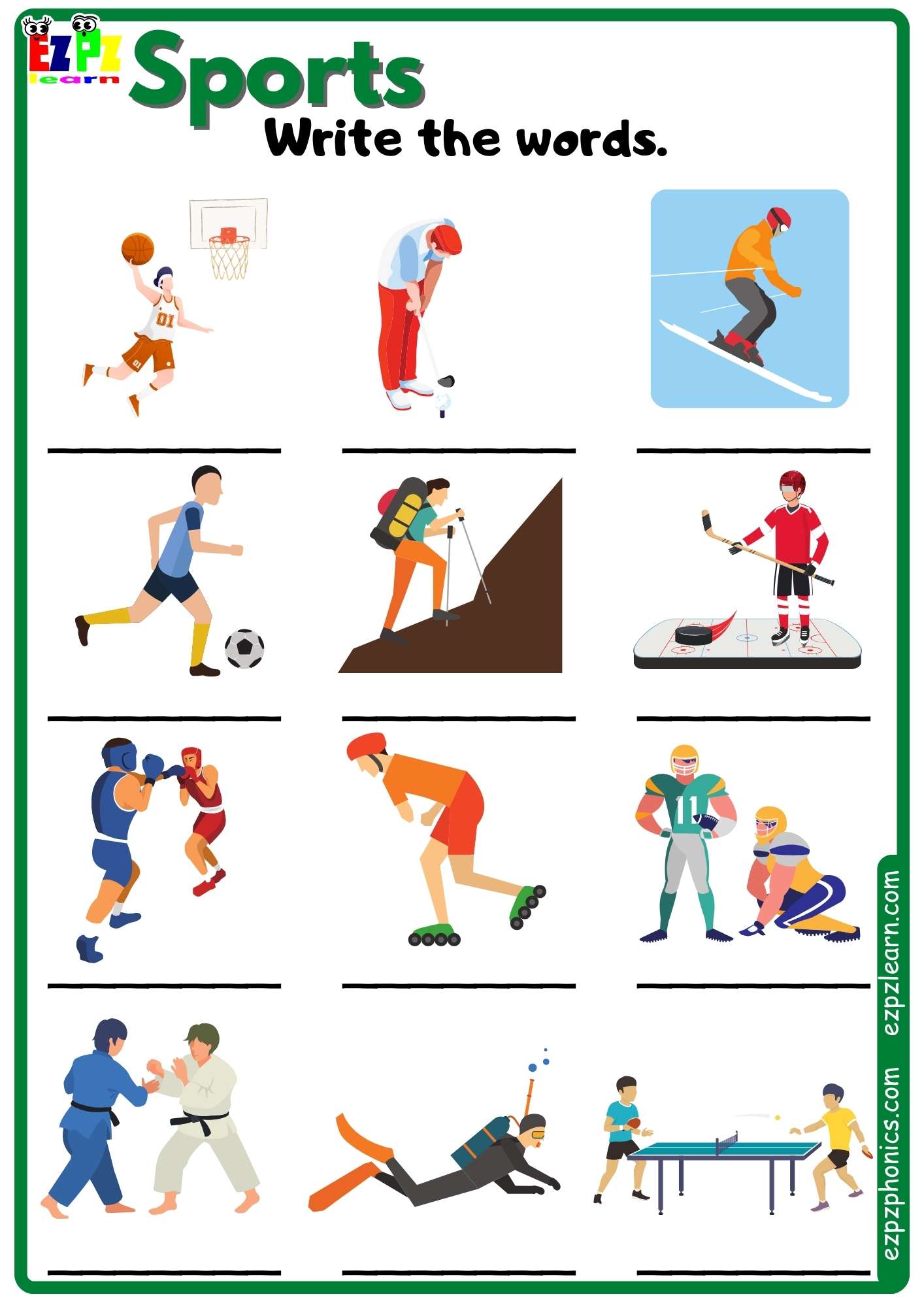 Sports Vocabulary Part 2 Write the Words Free PDF Download - Ezpzlearn.com