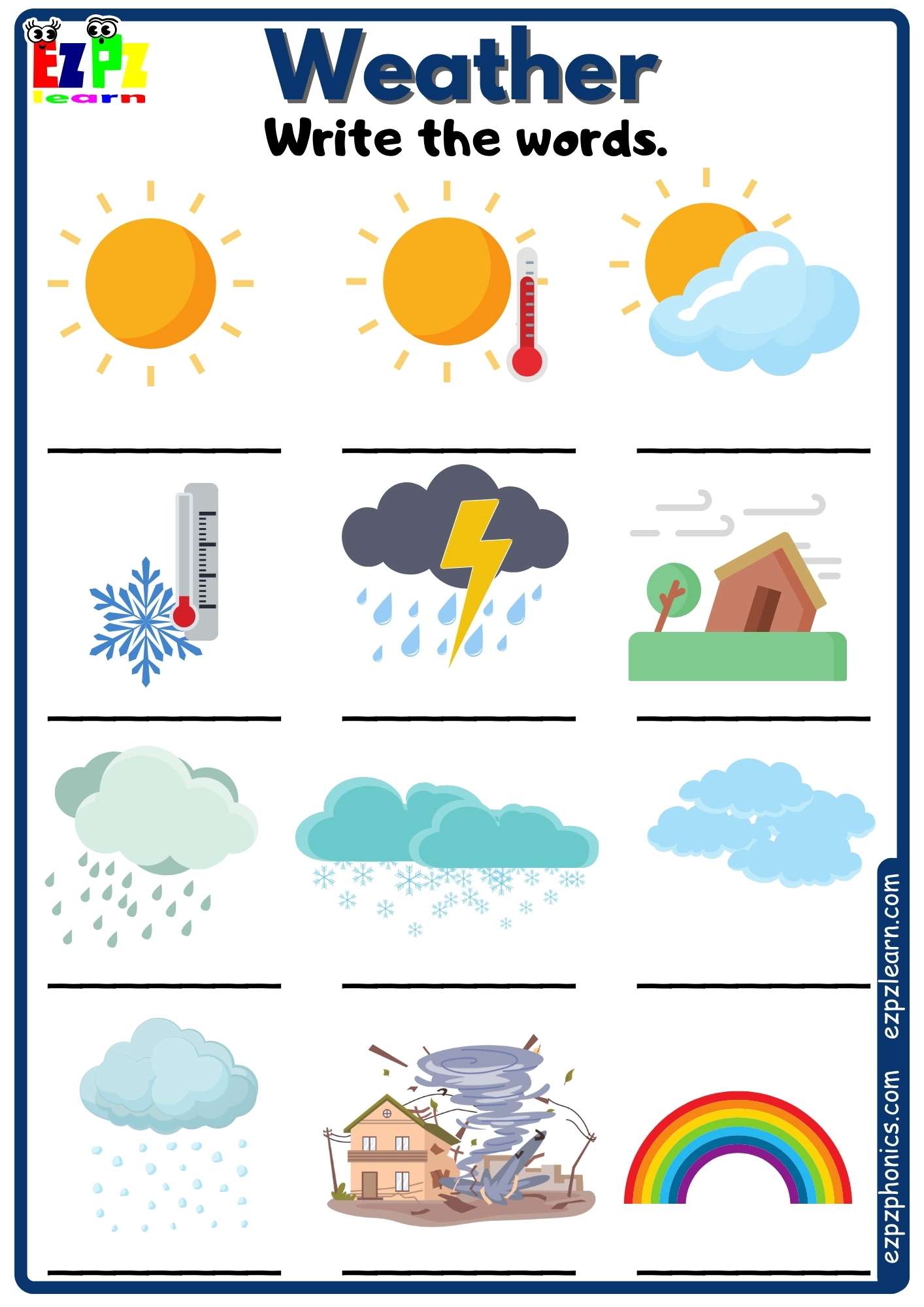Weather Vocabulary Write the Words Free PDF Download - Ezpzlearn.com