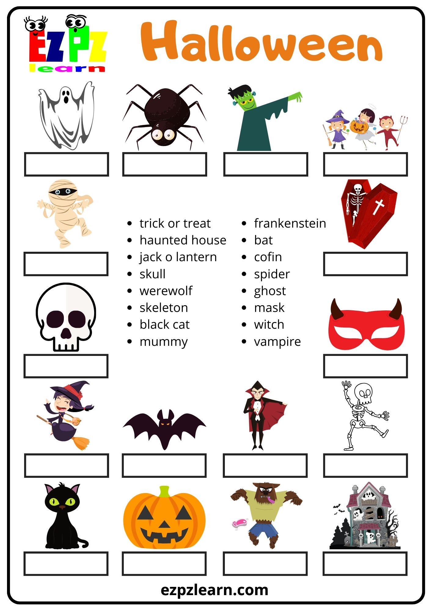 Halloween Word Match - Ezpzlearn.com