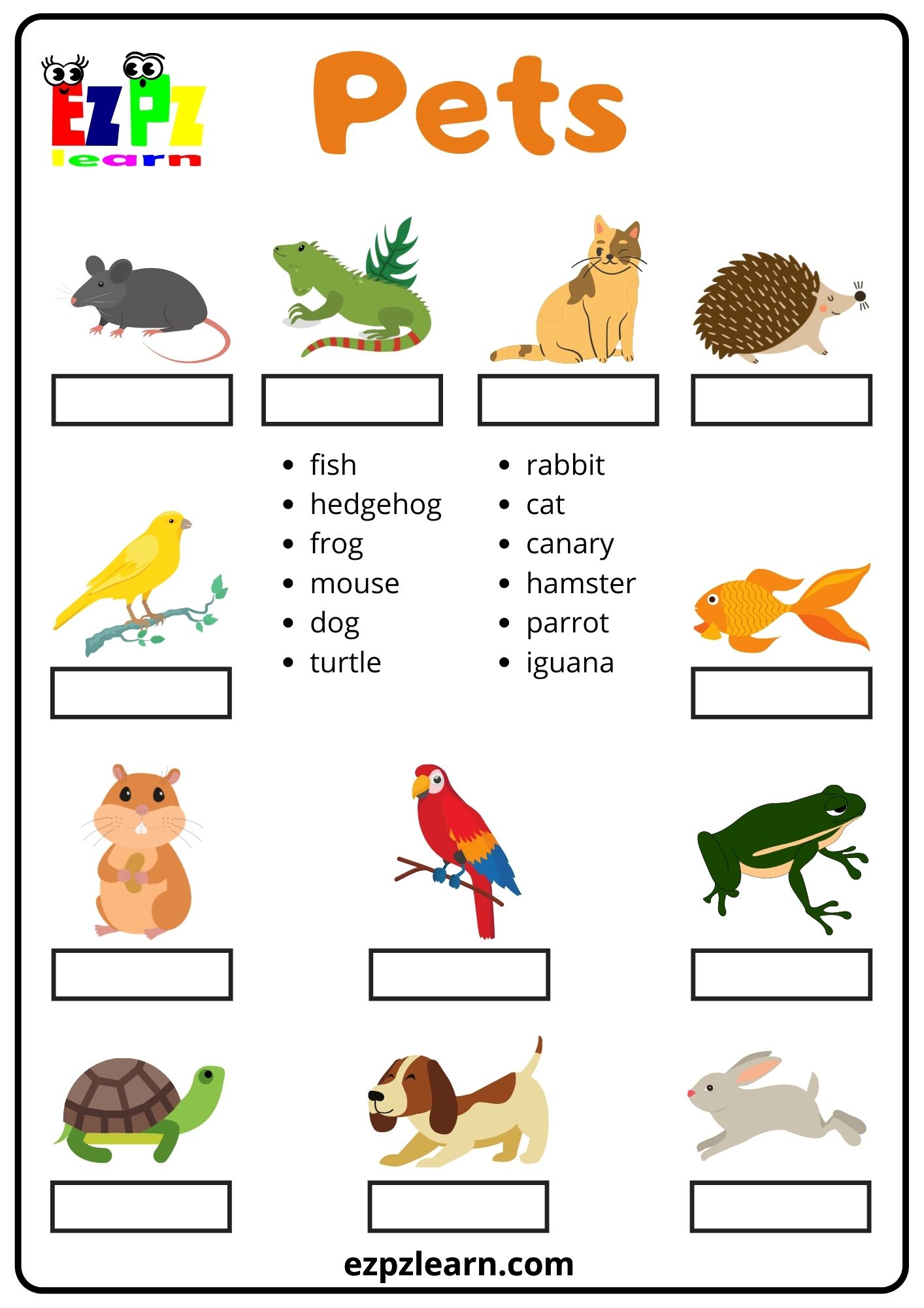 Pets Word Match - Ezpzlearn.com