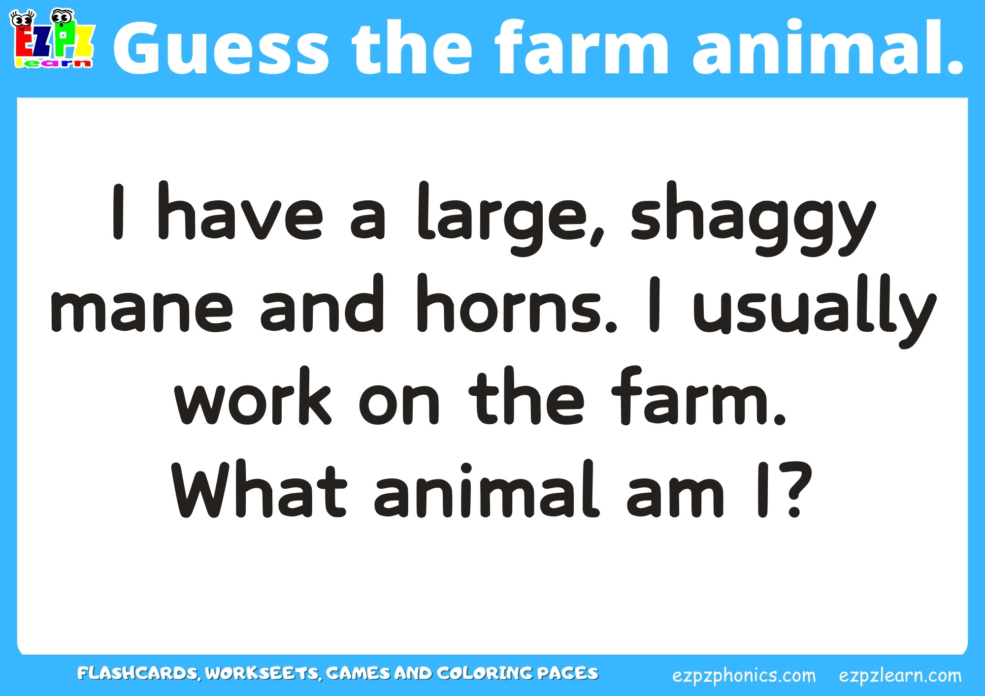 Farm Animals Guessing Game. Read the clues and then guess the animal ...