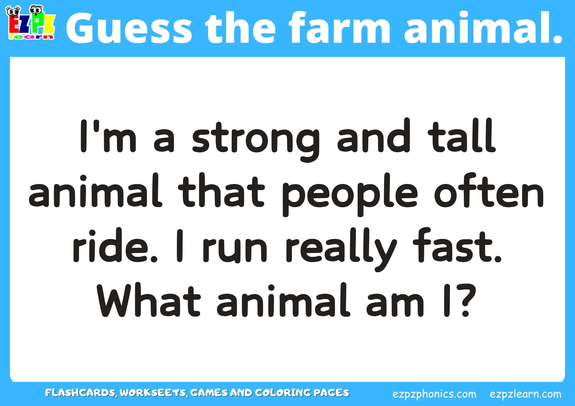 Farm Animals Guessing Game. Read the clues and then guess the animal ...