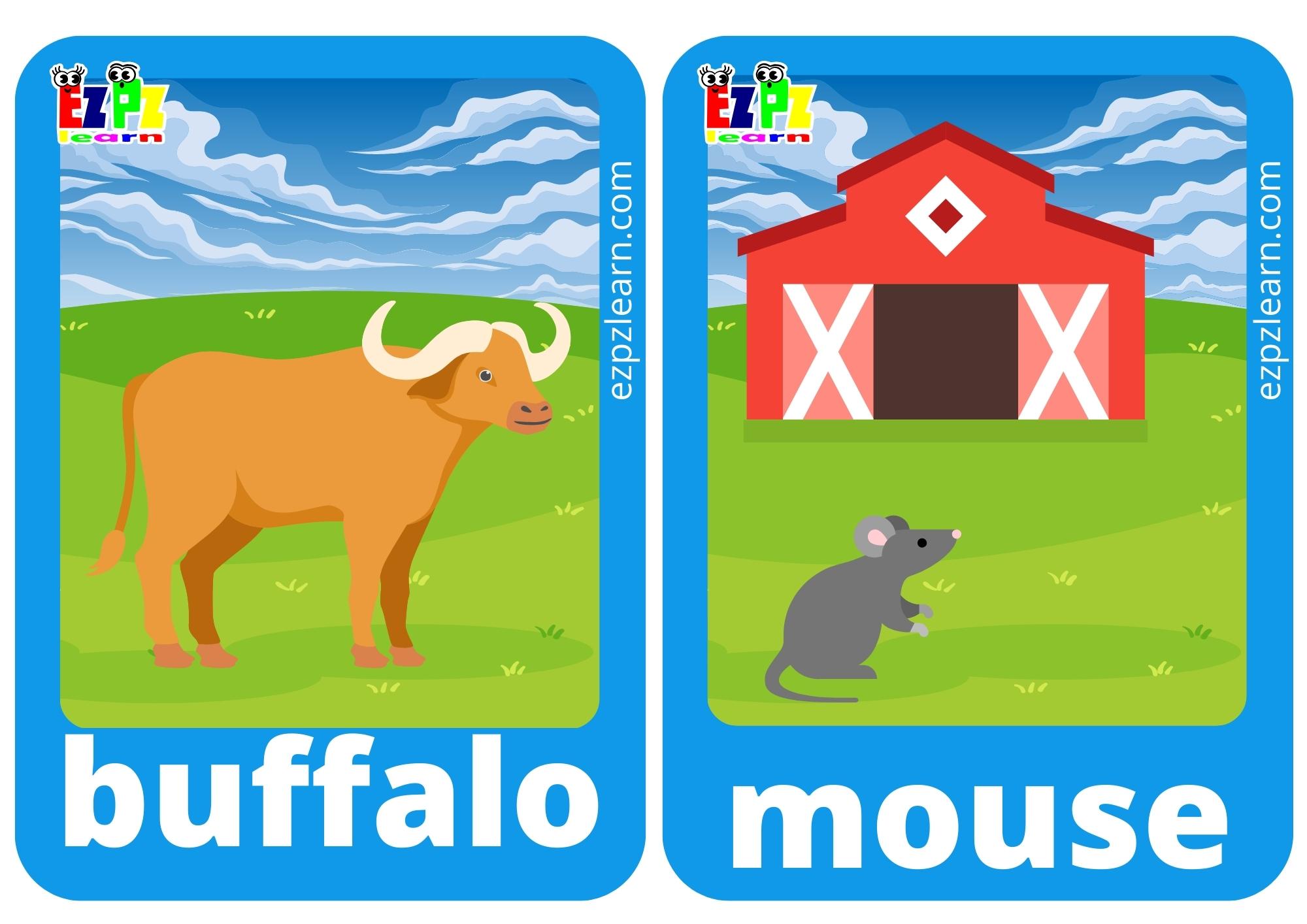 Farm Animals Half Page Mini Flashcards for Kindergarten and English ...