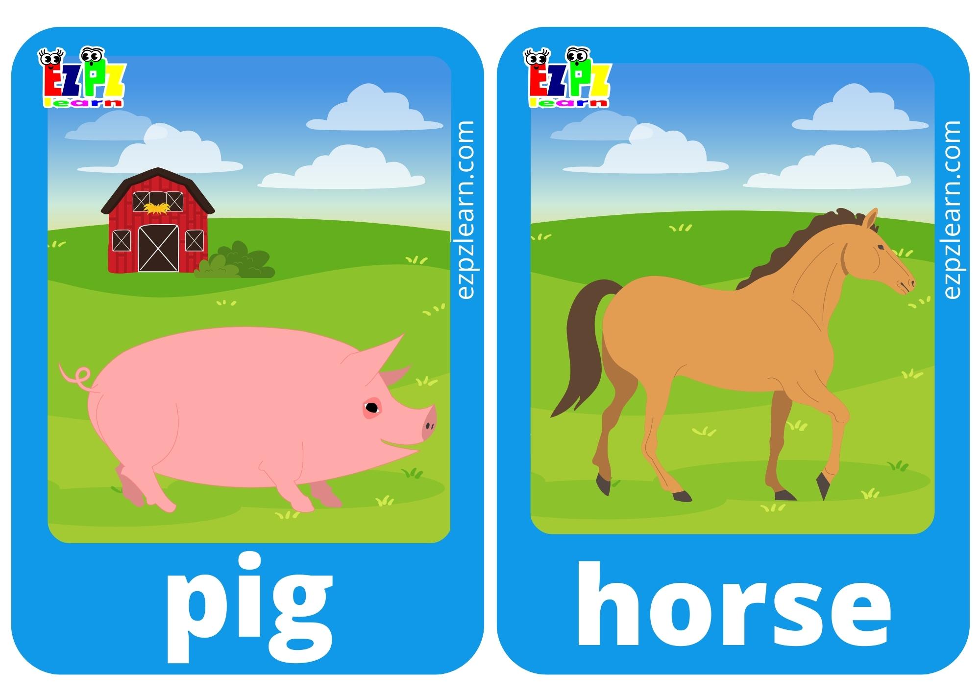 Farm Animals Half Page Mini Flashcards for Kindergarten and English ...