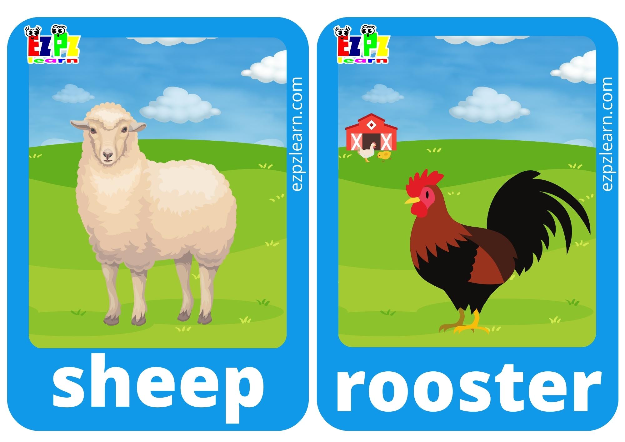 Farm Animals Half Page Mini Flashcards for Kindergarten and English ...