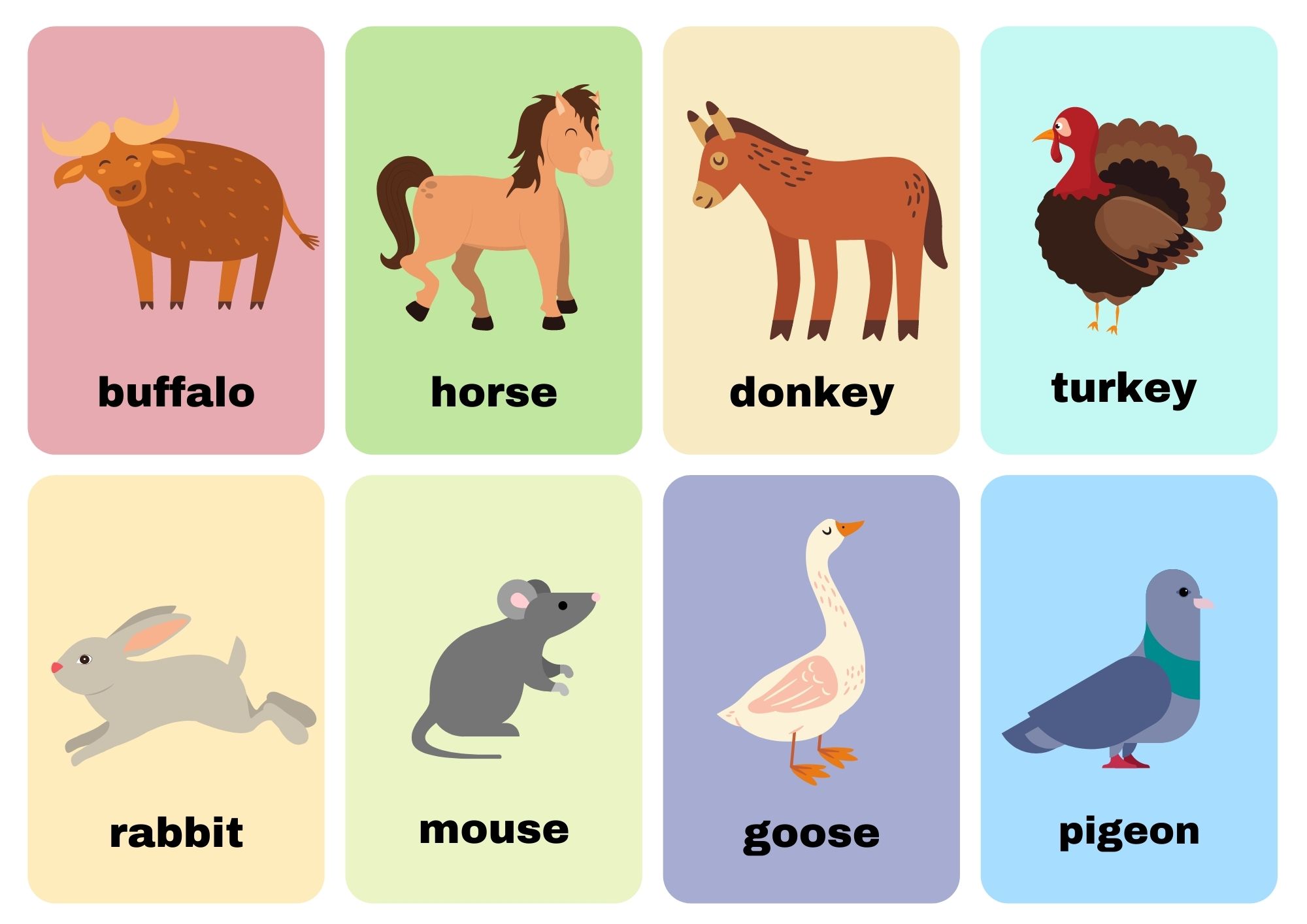 Farm Animals Flashcards with Words Includes: pig, cow, chicken, horse ...