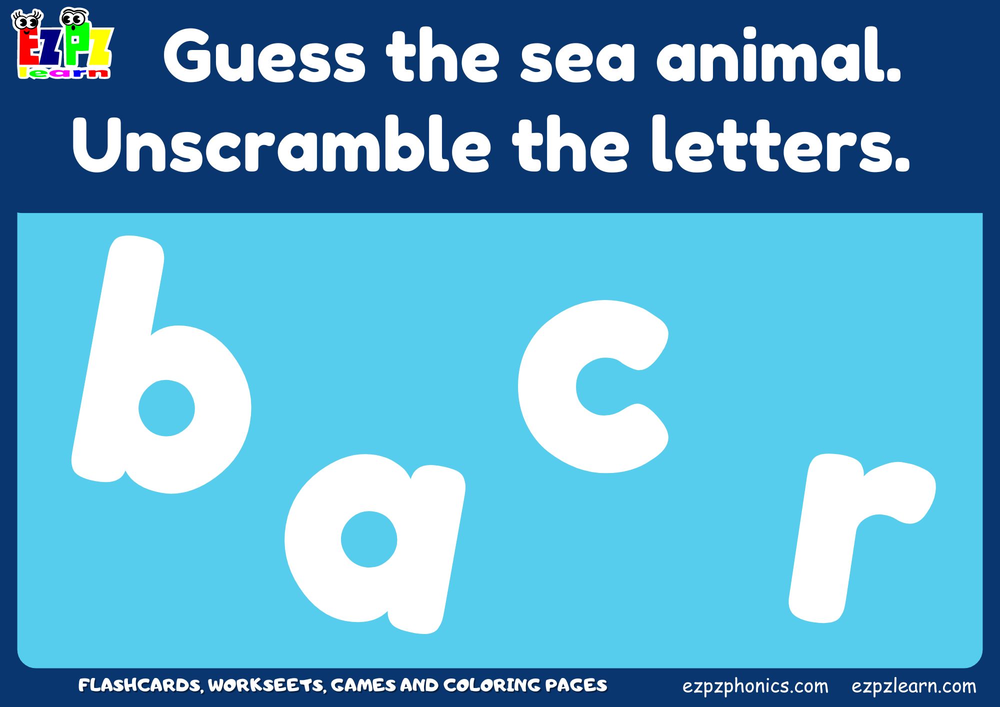 Sea Animals Word Scramble Guessing Game. Great for kids and English ...