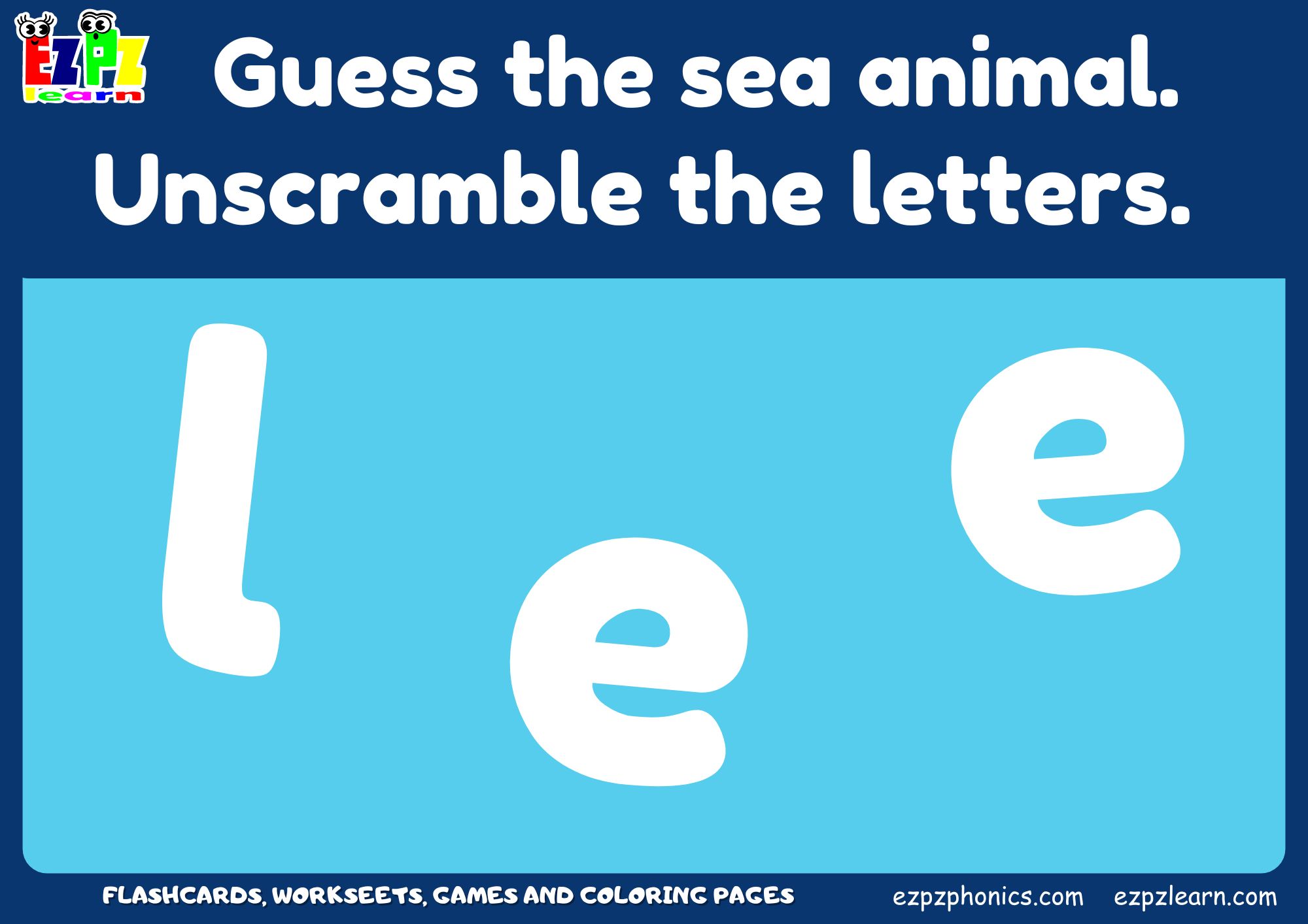 Sea Animals Word Scramble Guessing Game. Great for kids and English ...