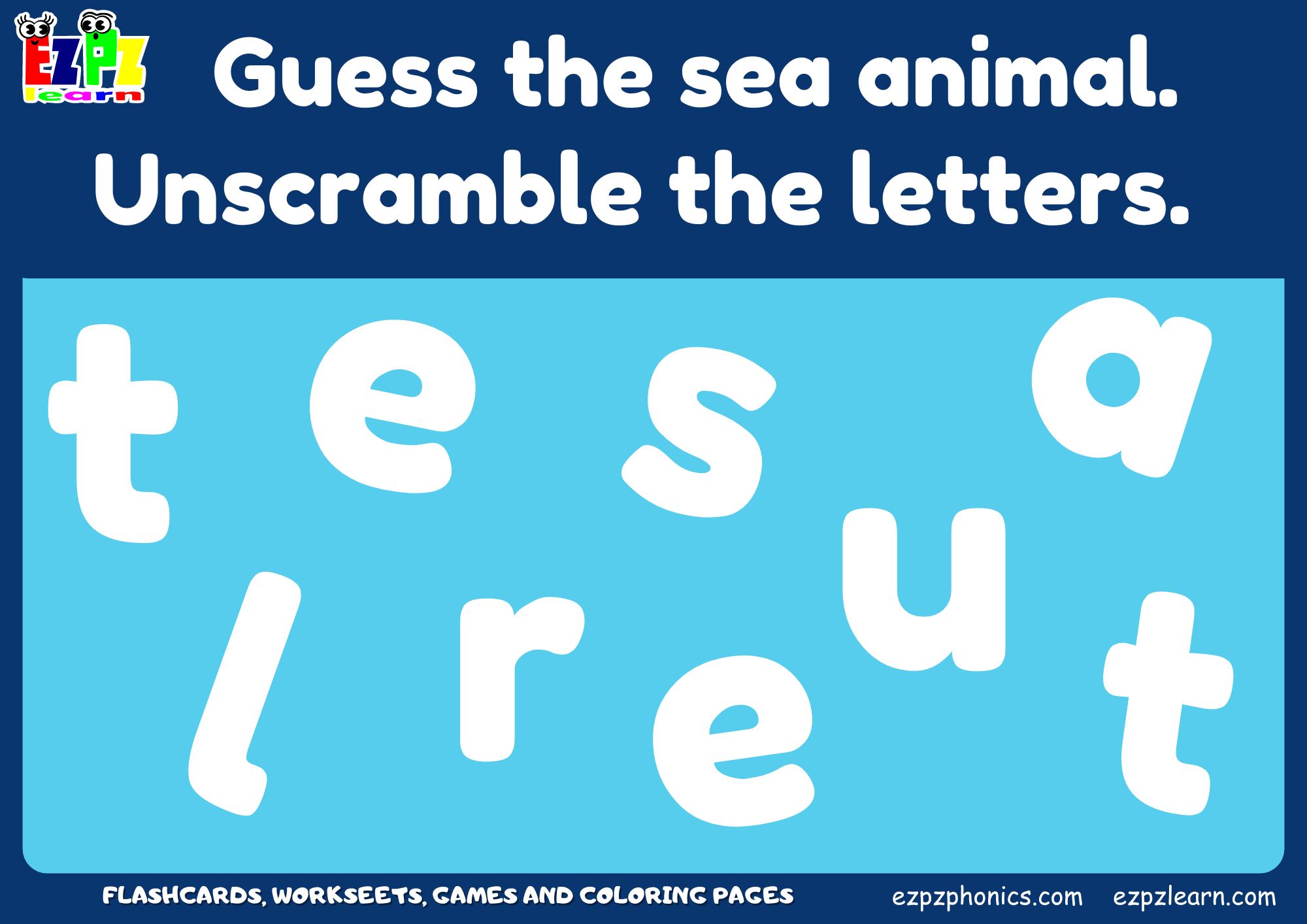 Sea Animals Word Scramble Guessing Game. Great for kids and English ...