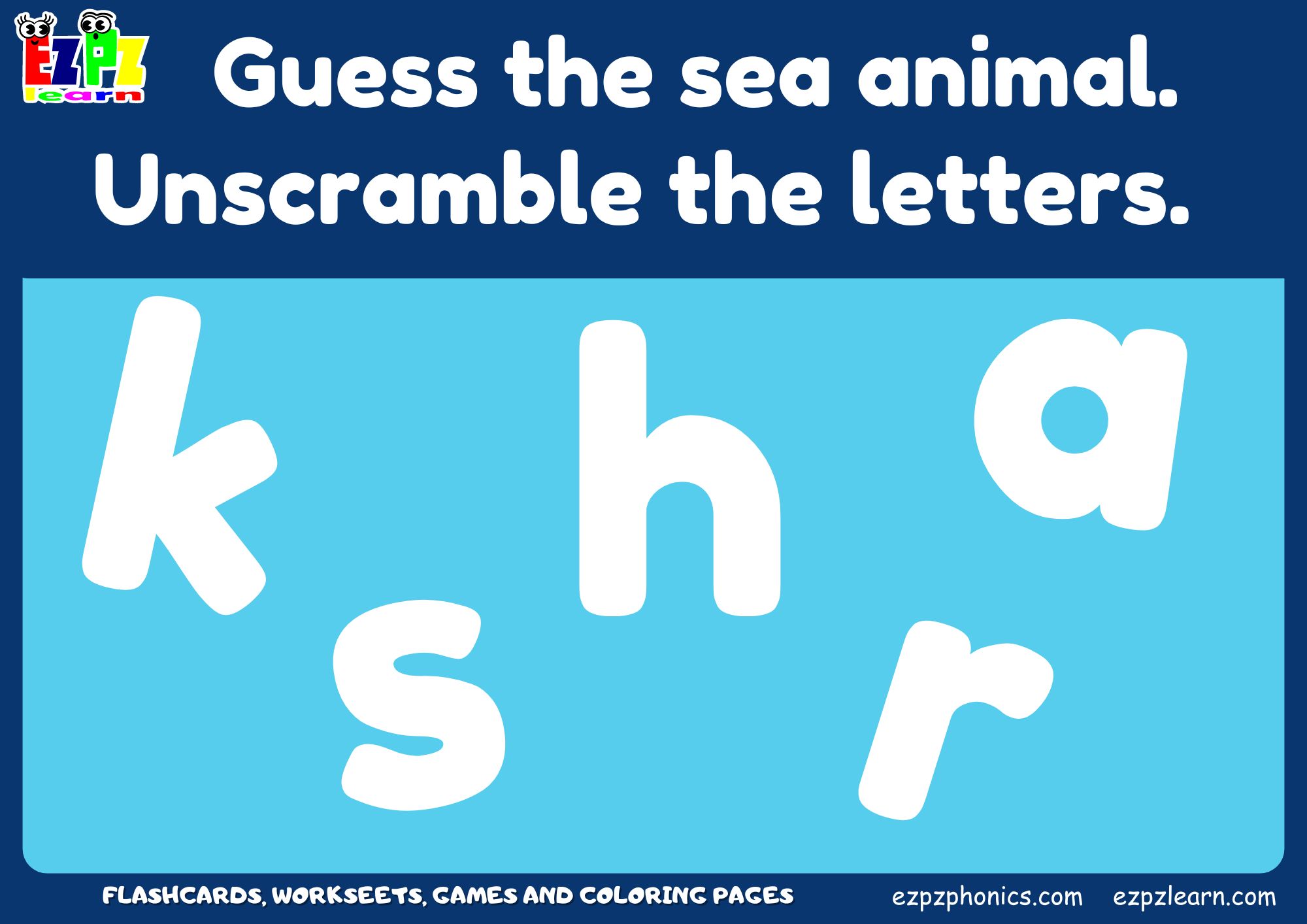 Sea Animals Word Scramble Guessing Game. Great for kids and English ...