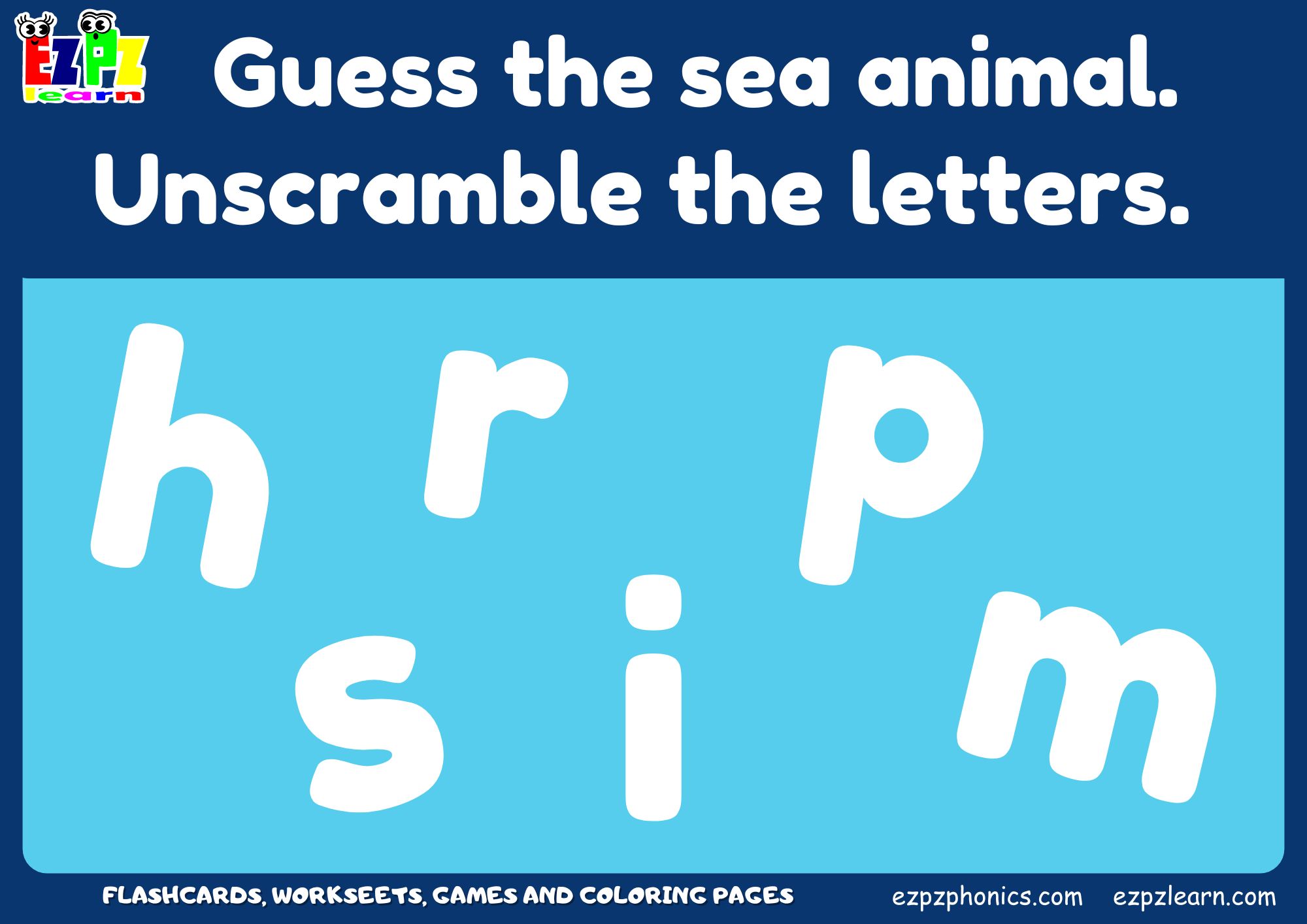 Sea Animals Word Scramble Guessing Game. Great for kids and English ...