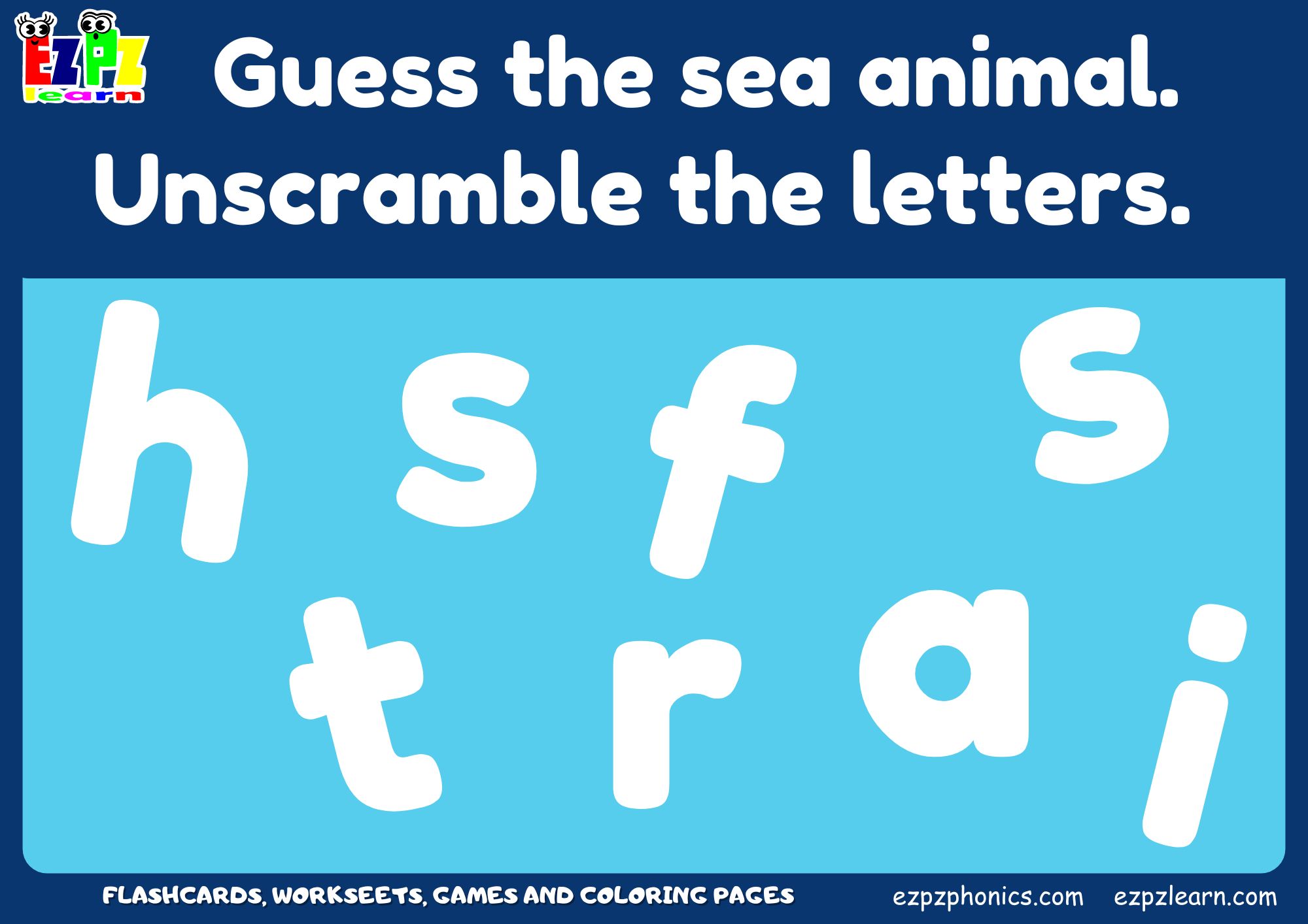 Sea Animals Word Scramble Guessing Game. Great for kids and English ...
