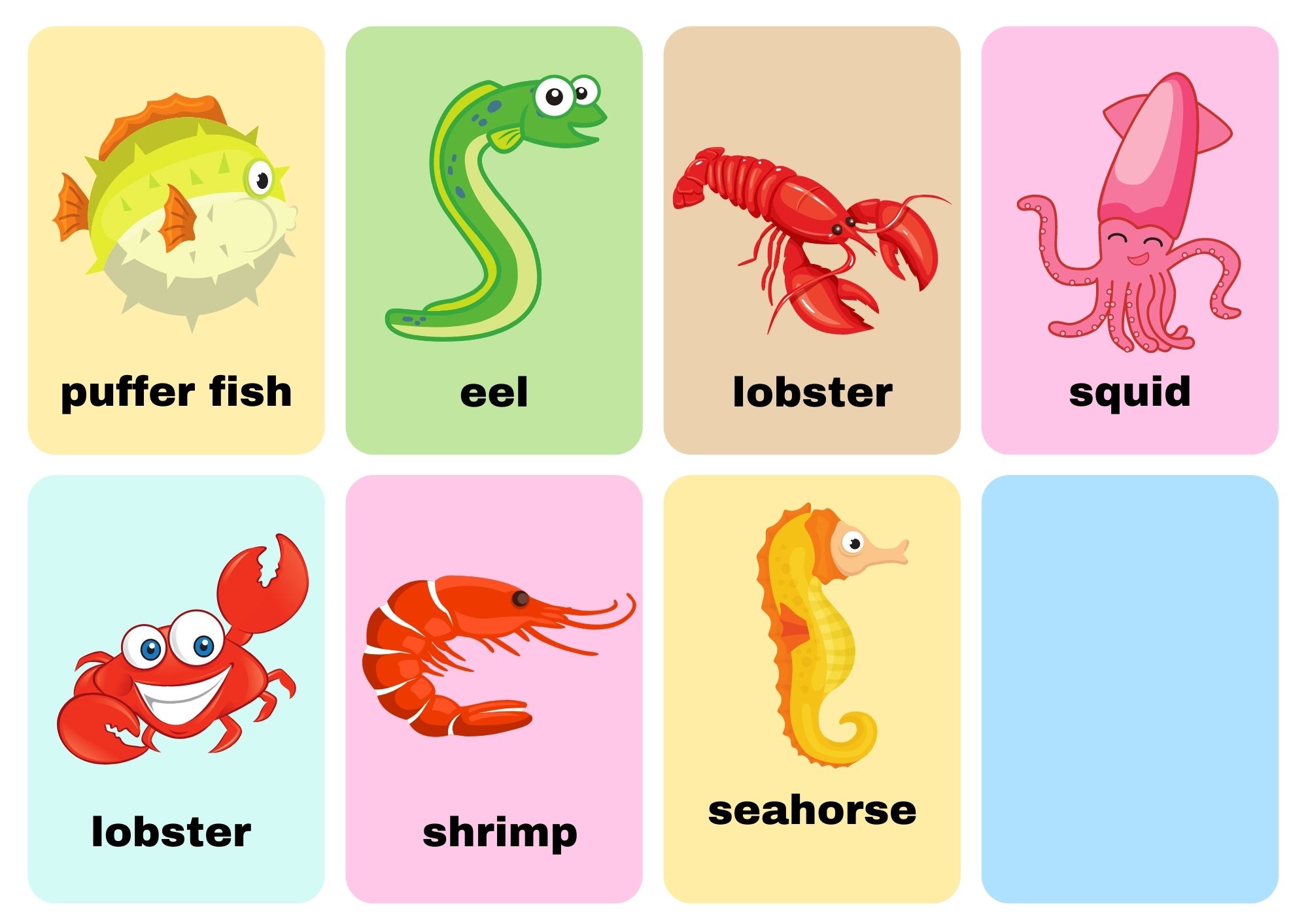 Sea Animal Flashcards With Words use online or PDF download 15 pages ...