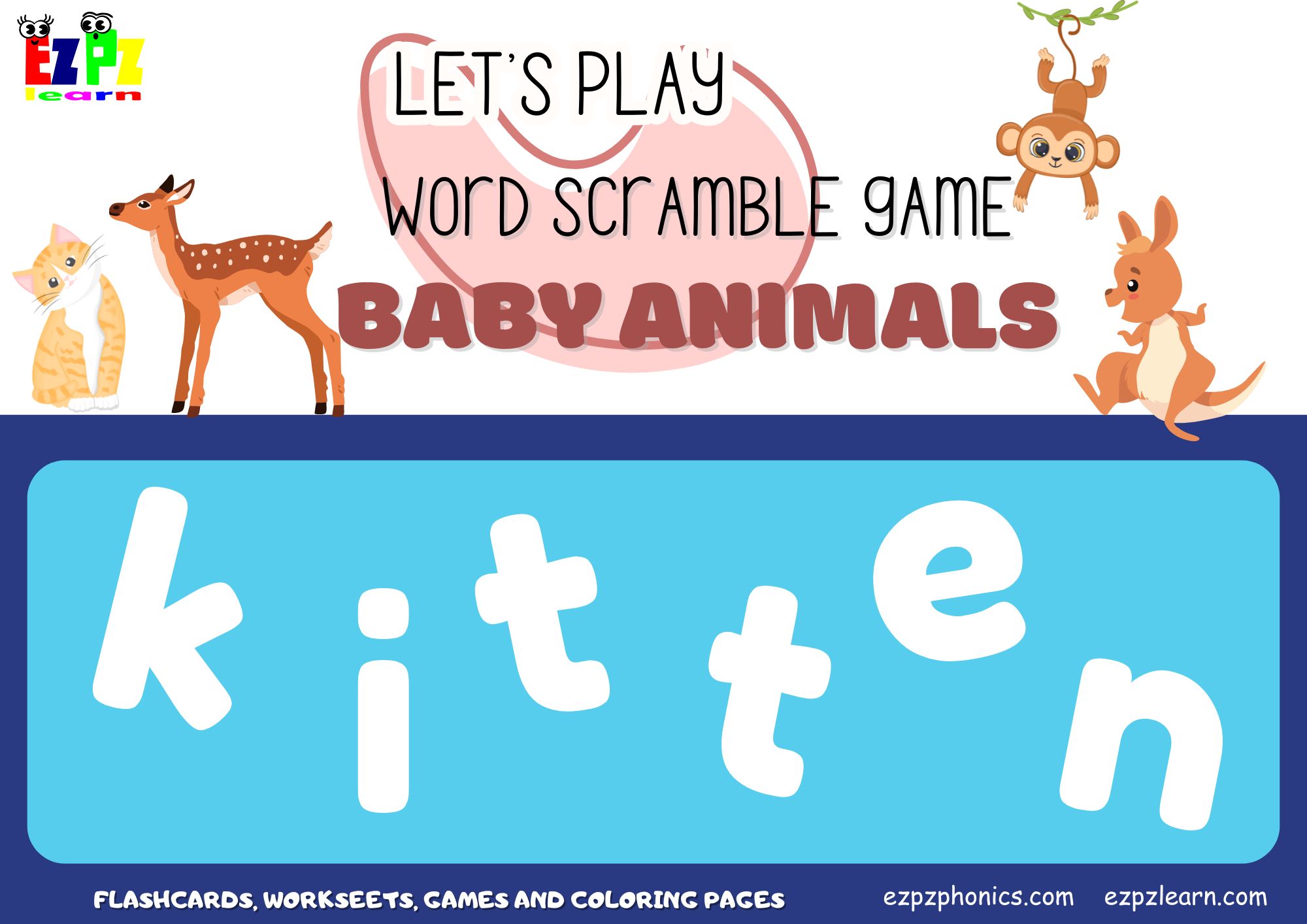 Baby Animals Vocabulary Word Scramble. Spelling game for kids and ...