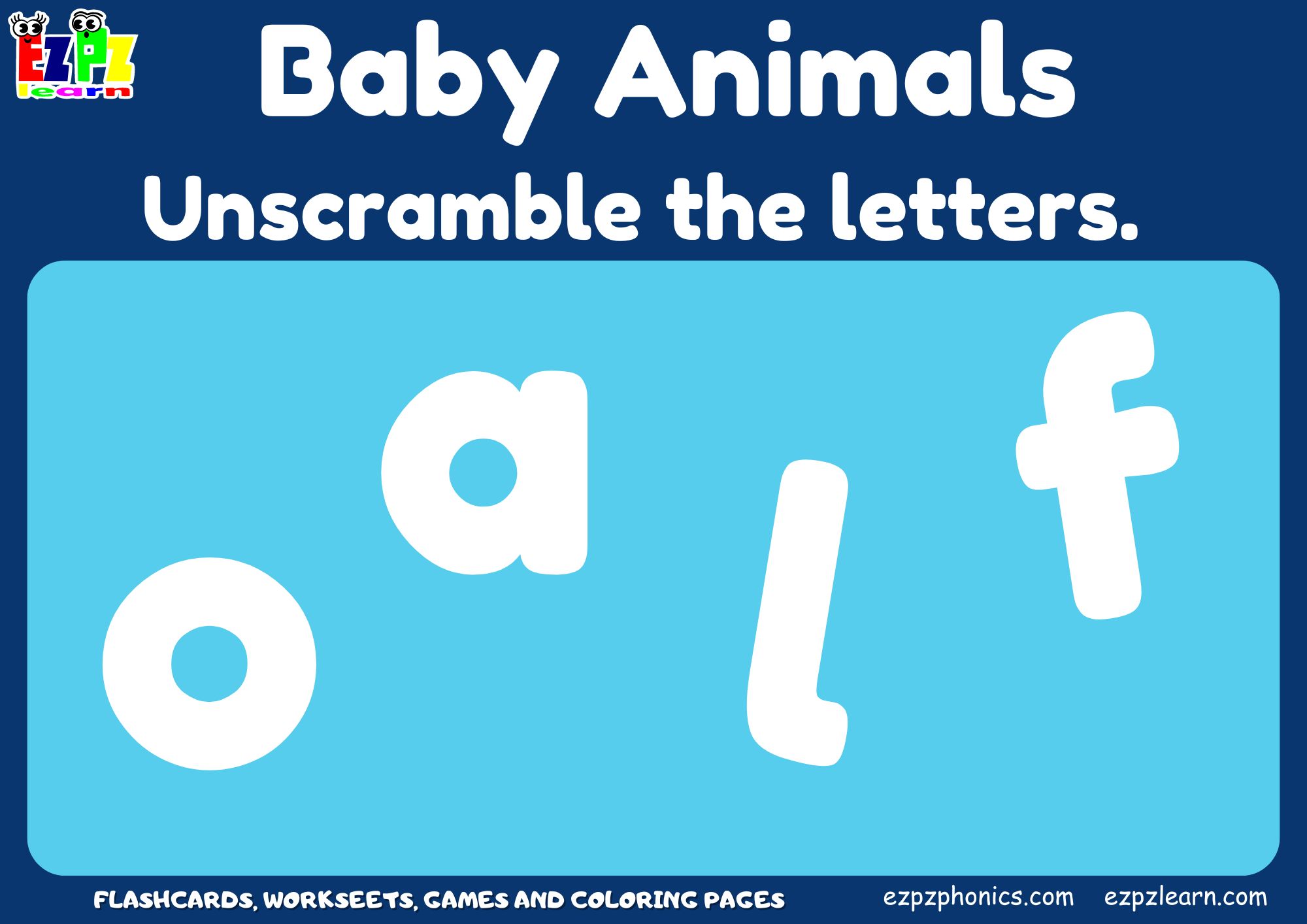 Baby Animals Vocabulary Word Scramble. Spelling game for kids and ...