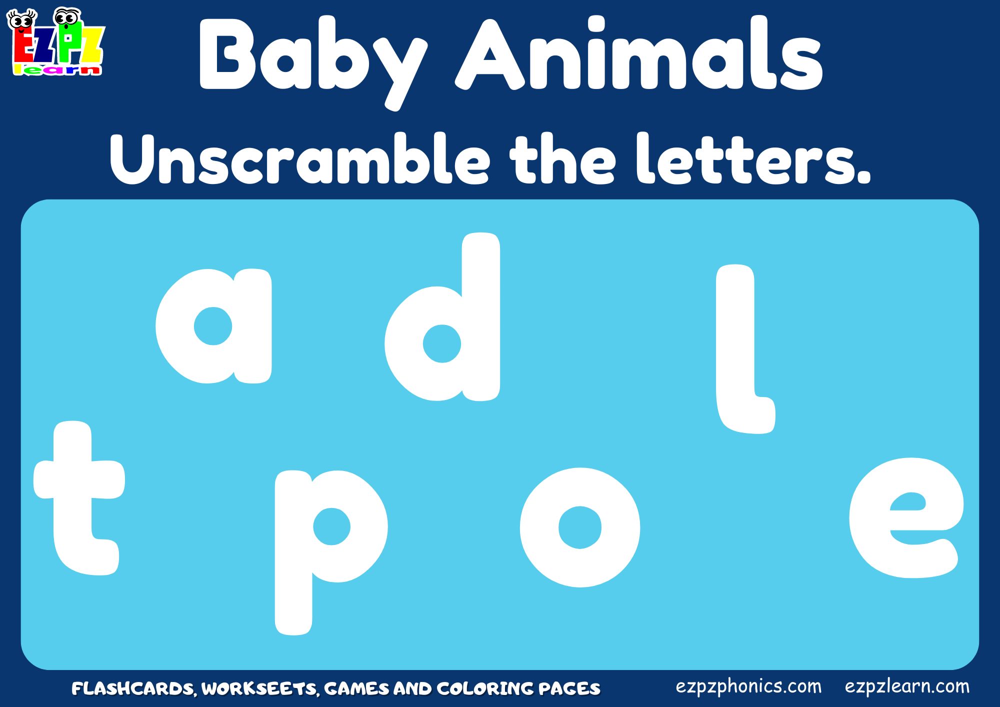 Baby Animals Vocabulary Word Scramble. Spelling game for kids and ...