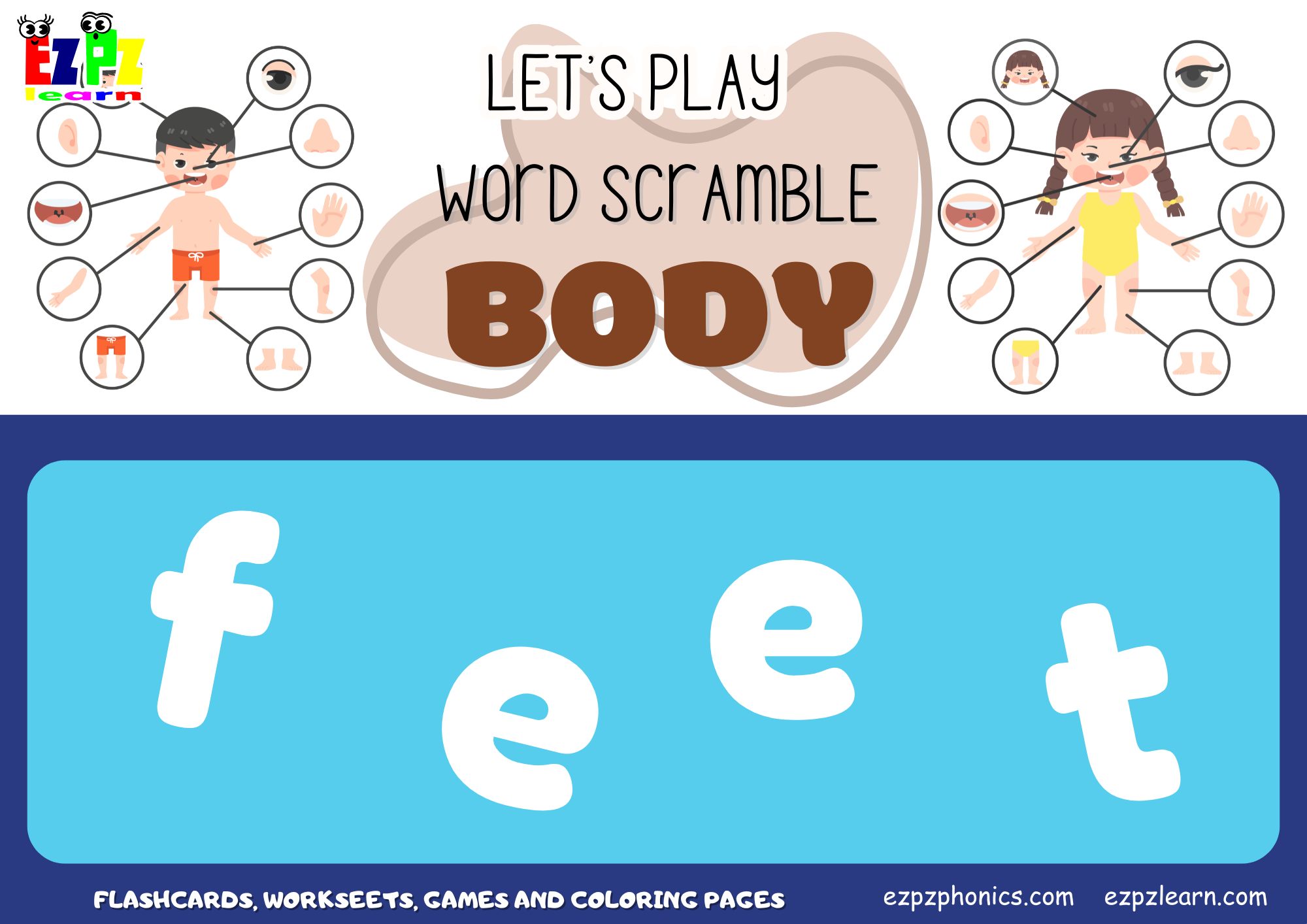 Body Vocabulary Word Scramble Guessing Game. Great for kids and English ...