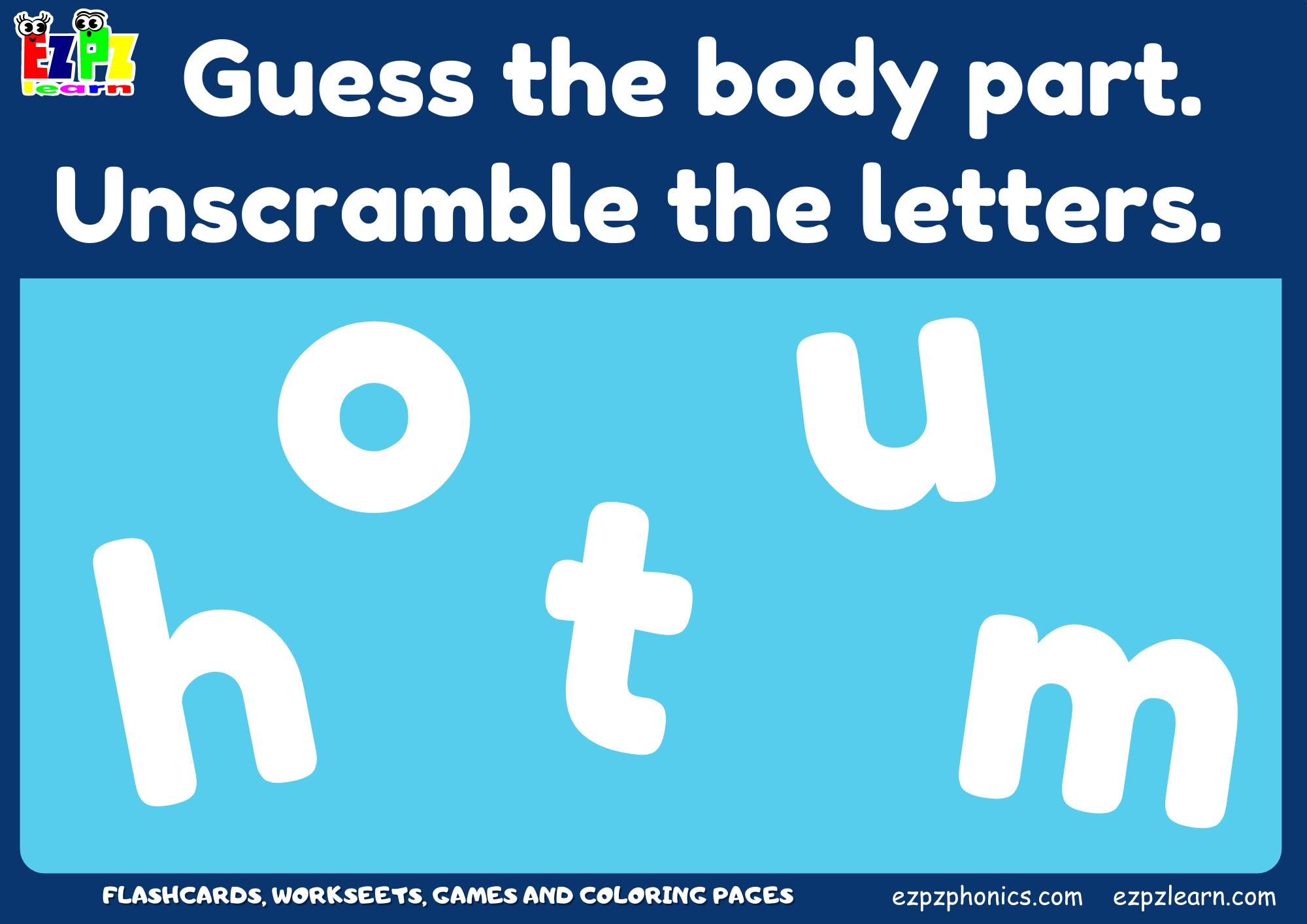 Body Vocabulary Word Scramble Guessing Game. Great for kids and English ...