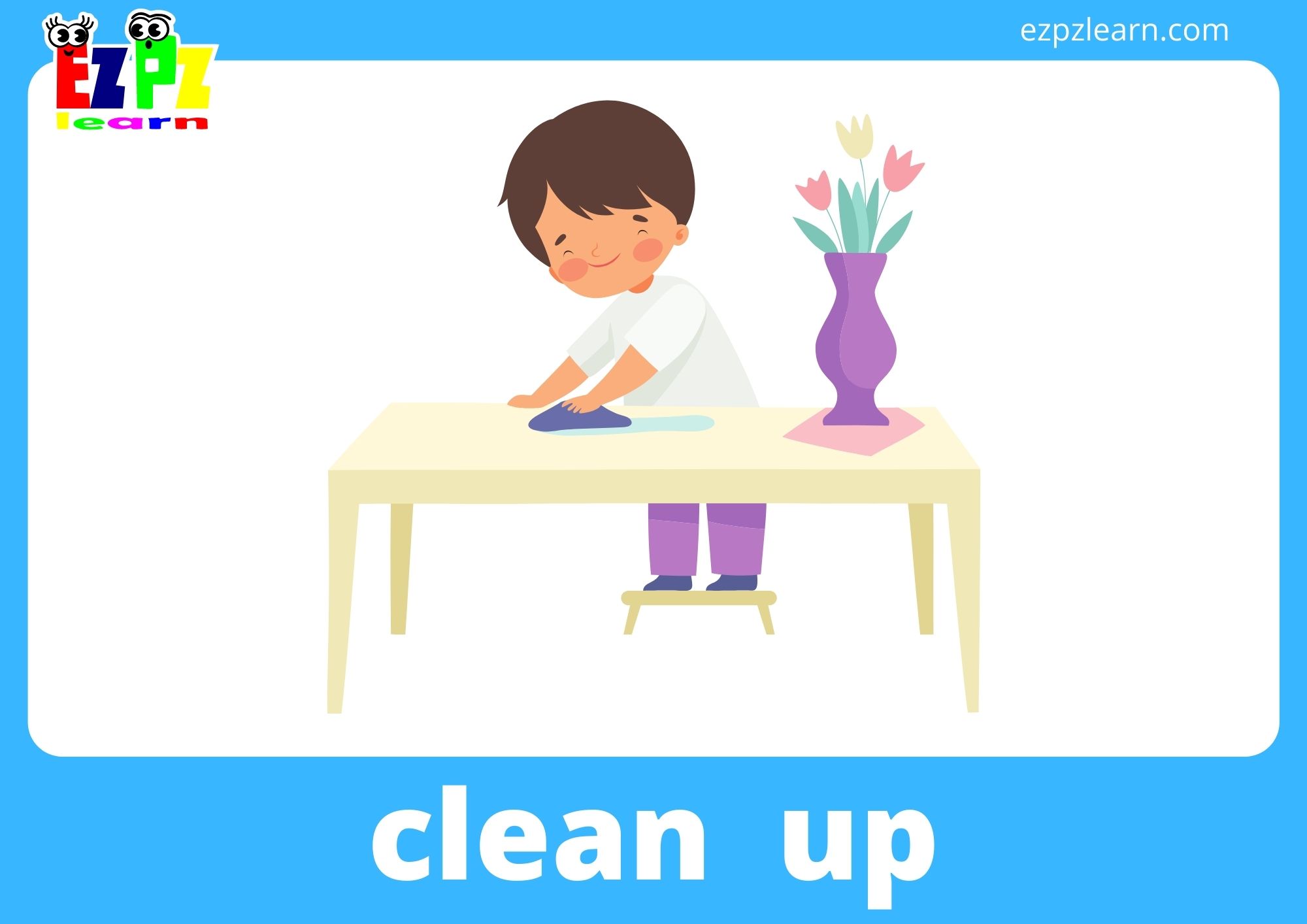 Chores Flashcards With Words View Online or PDF Download - Ezpzlearn.com