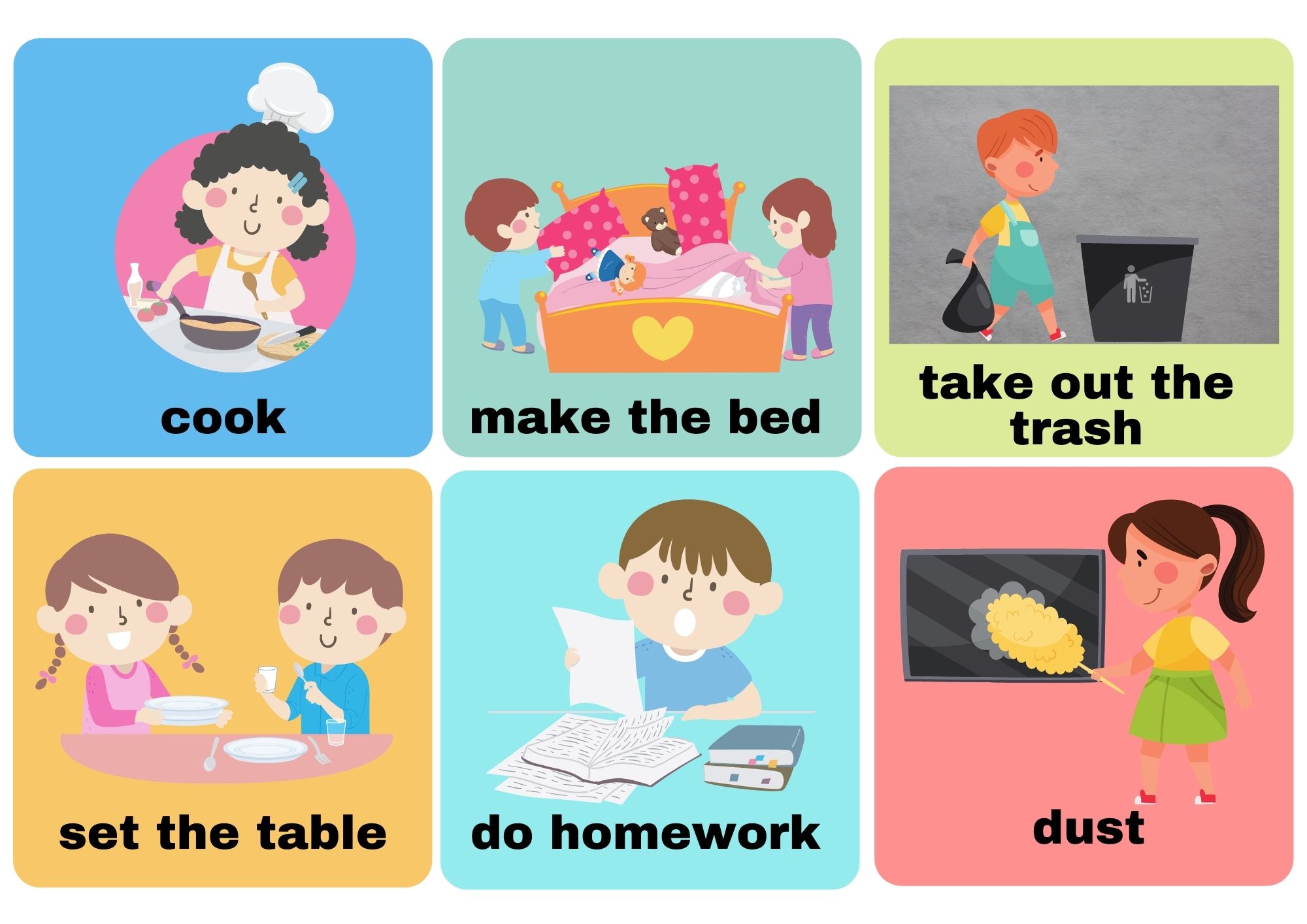 Chores Flashcards With Words - Ezpzlearn.com