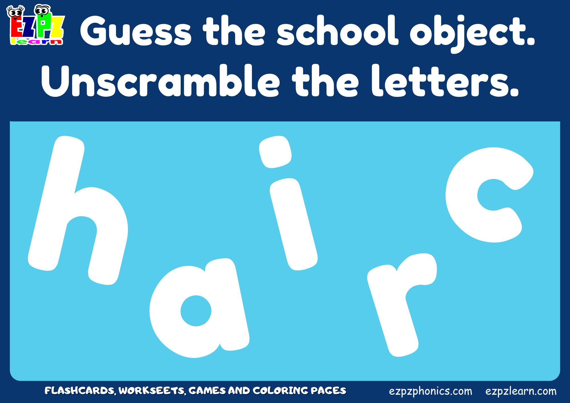 Classroom Objects Vocabulary Word Scramble Guessing Game. Great for ...