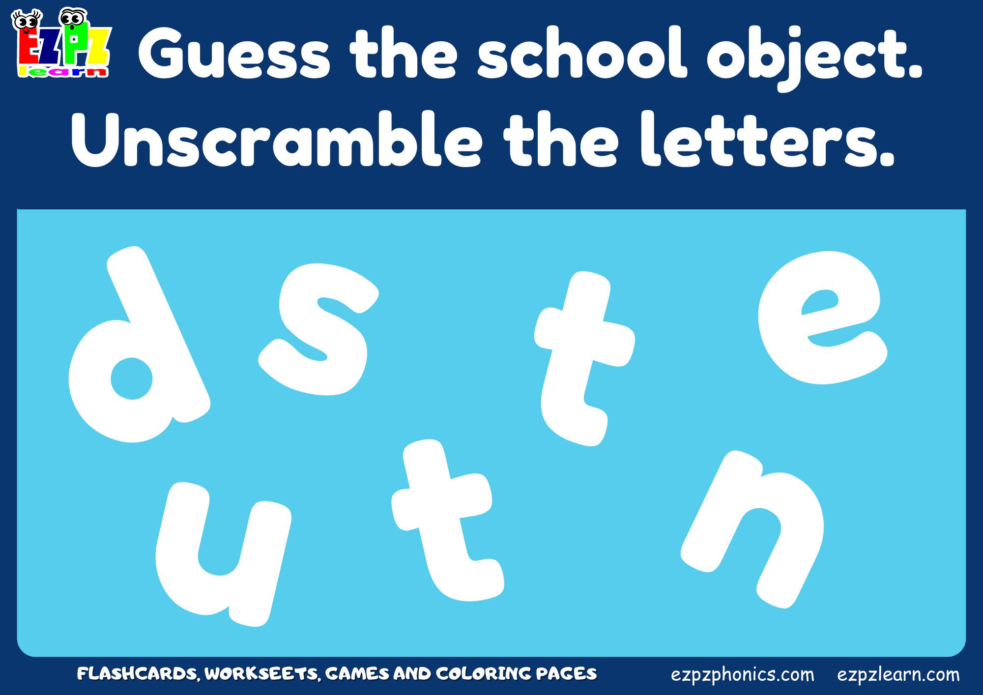 Classroom Objects Vocabulary Word Scramble Guessing Game. Great for ...