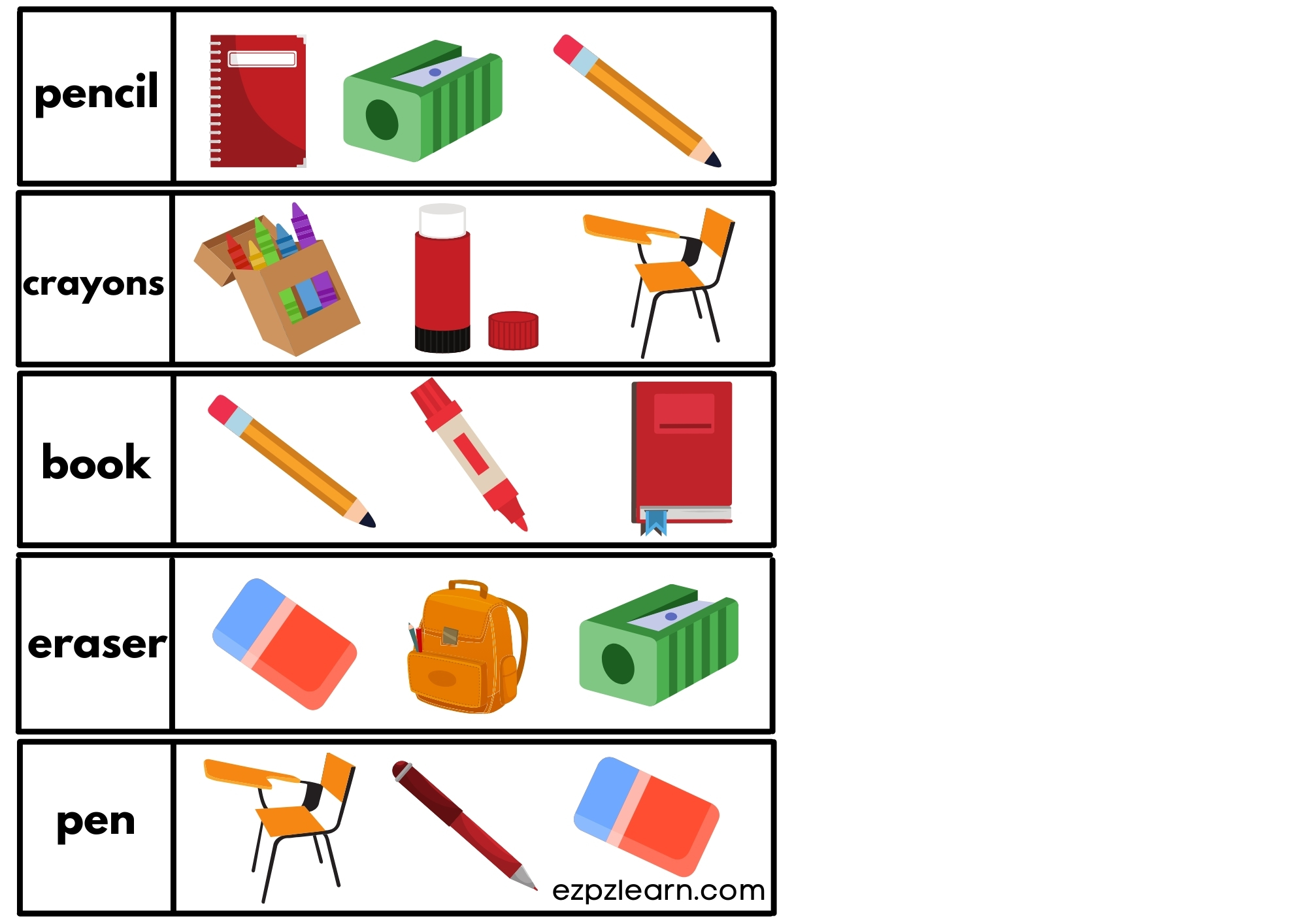 Classroom Flashcards Test - Ezpzlearn.com