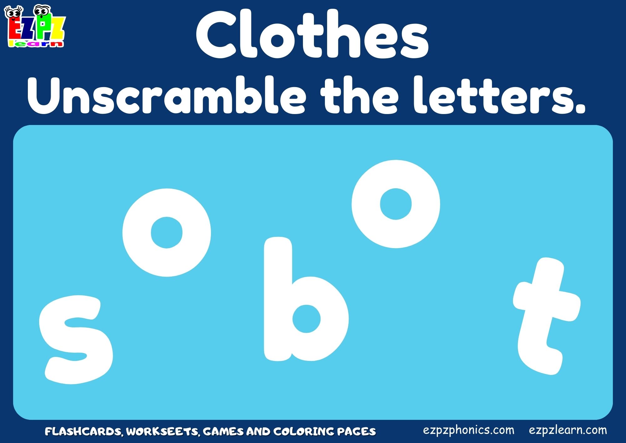 Clothes Vocabulary Word Scramble Game. Great spelling game for English ...